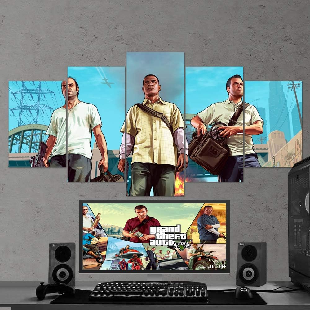 BA-CO GTA Wall Art - GTA 5 Piece Canvas Wall Art, Gaming Canvas, Grand ...