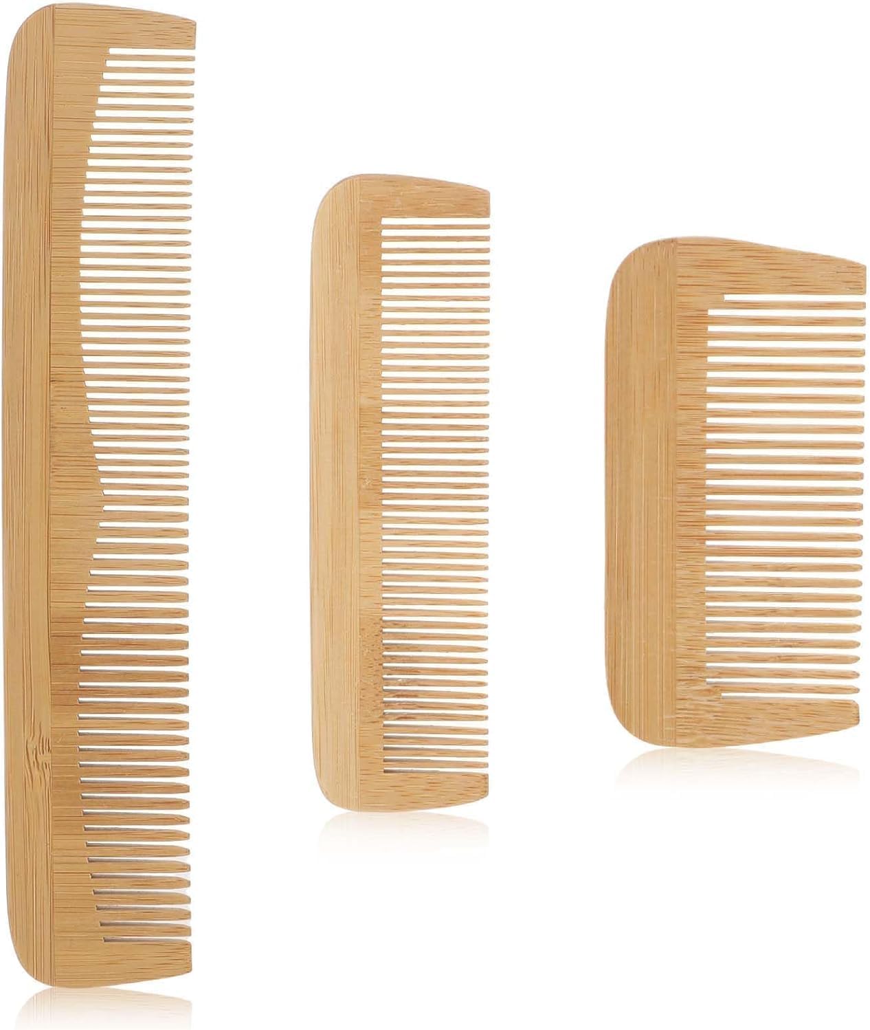 Joyzzz Wooden Comb, 3 Pcs Natural Bamboo Combs Set with Fine Teeth ...