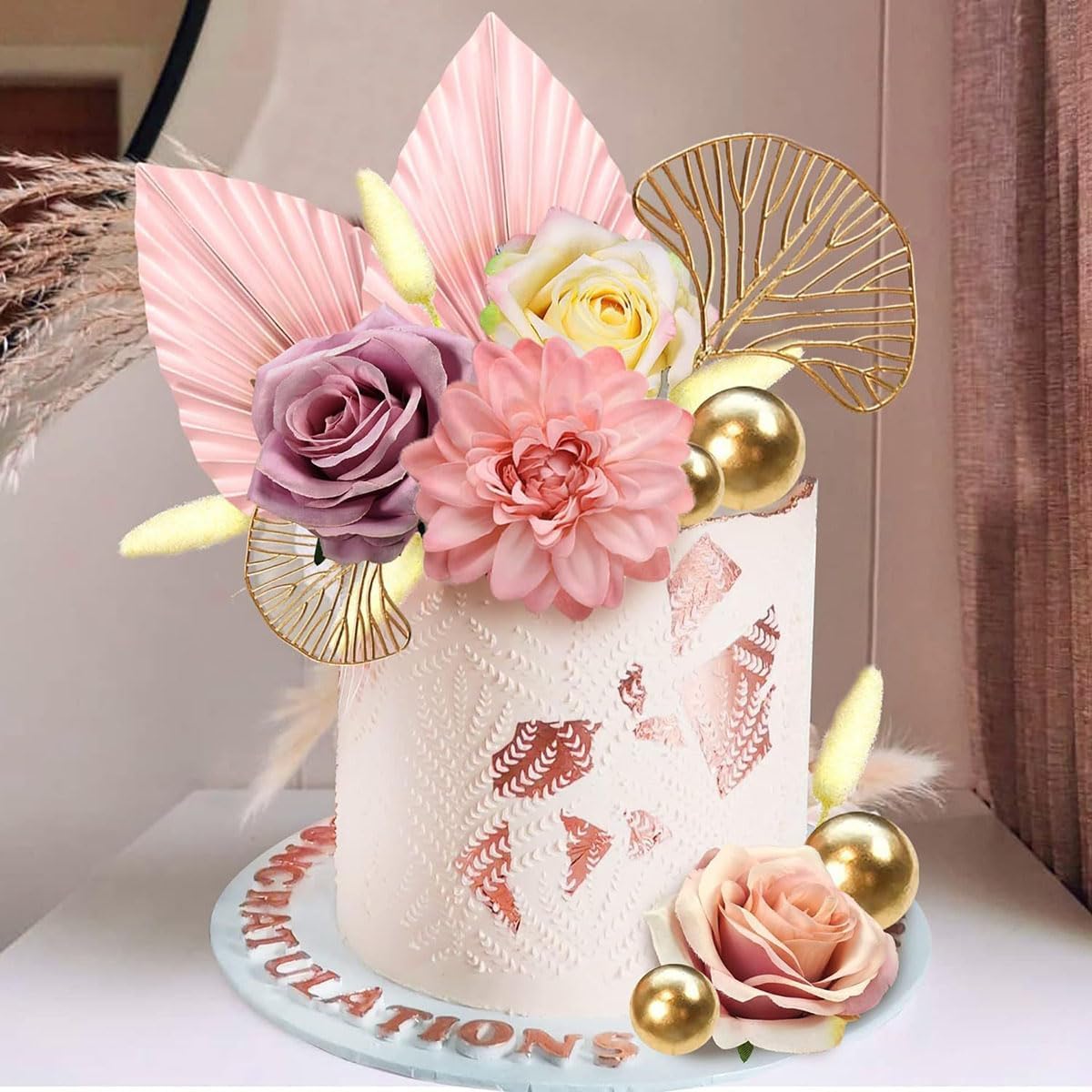 Amazon.com: Mistari Boho Flower Cake Toppers Cake Decorations Happy ...
