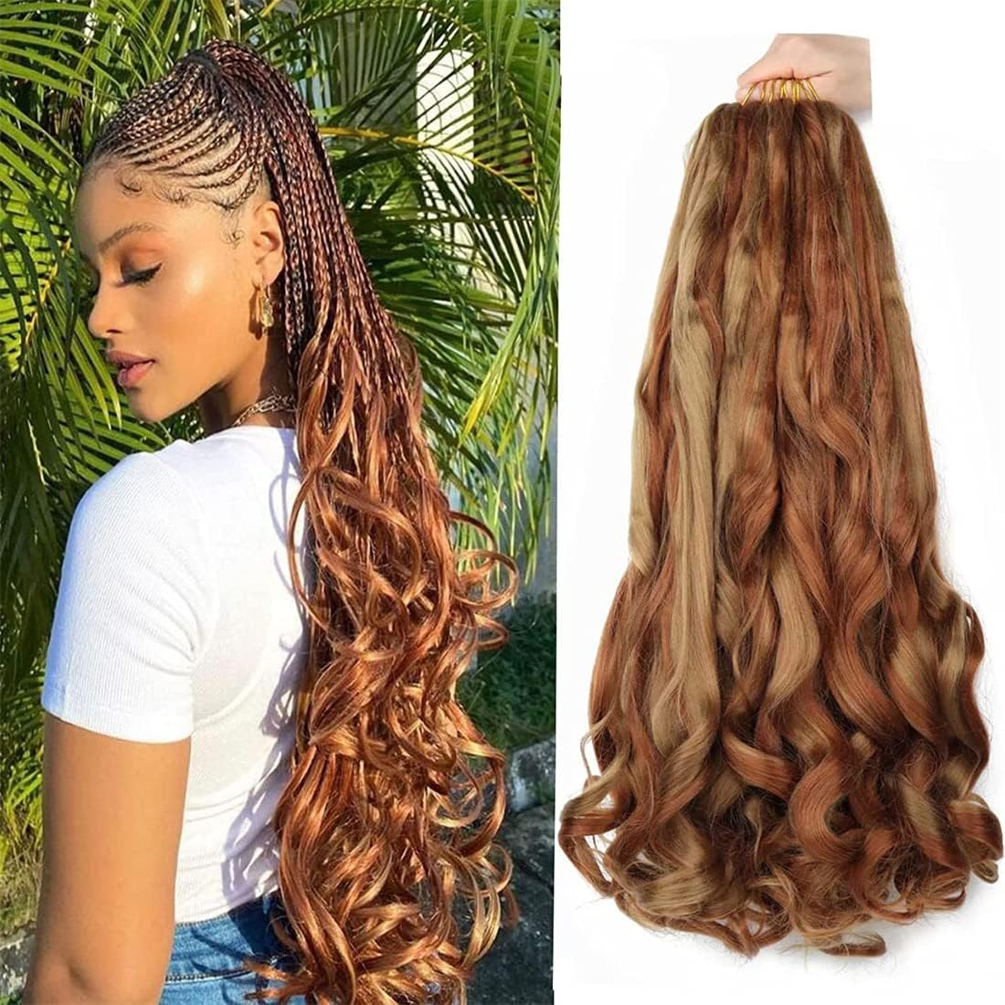24 Inch French Curl Braiding Hair Pre Stretched 6 Packs Loose Wave Bouncy Braiding Hair Spiral ...