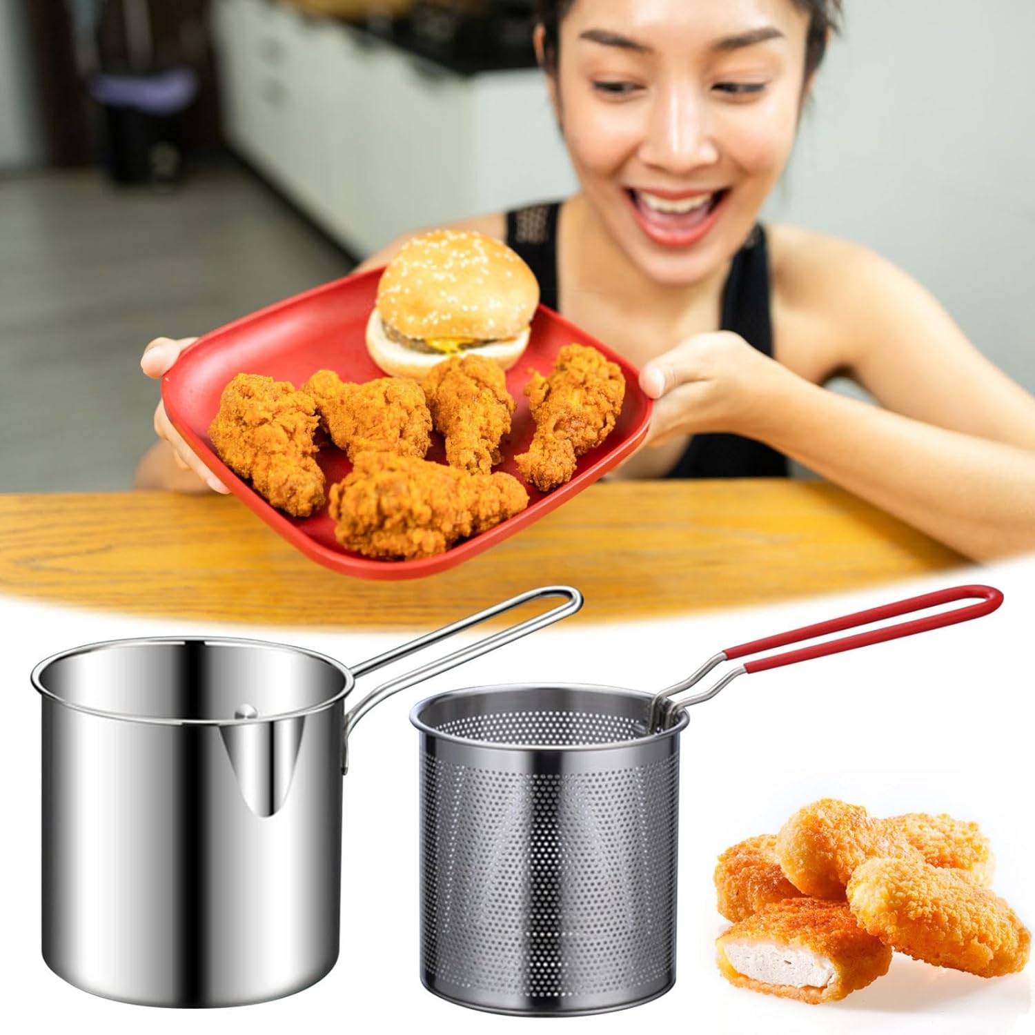 Amazon.com: Mini Deep Fryer Pot Stainless Steel USA Style Oil-saving ...