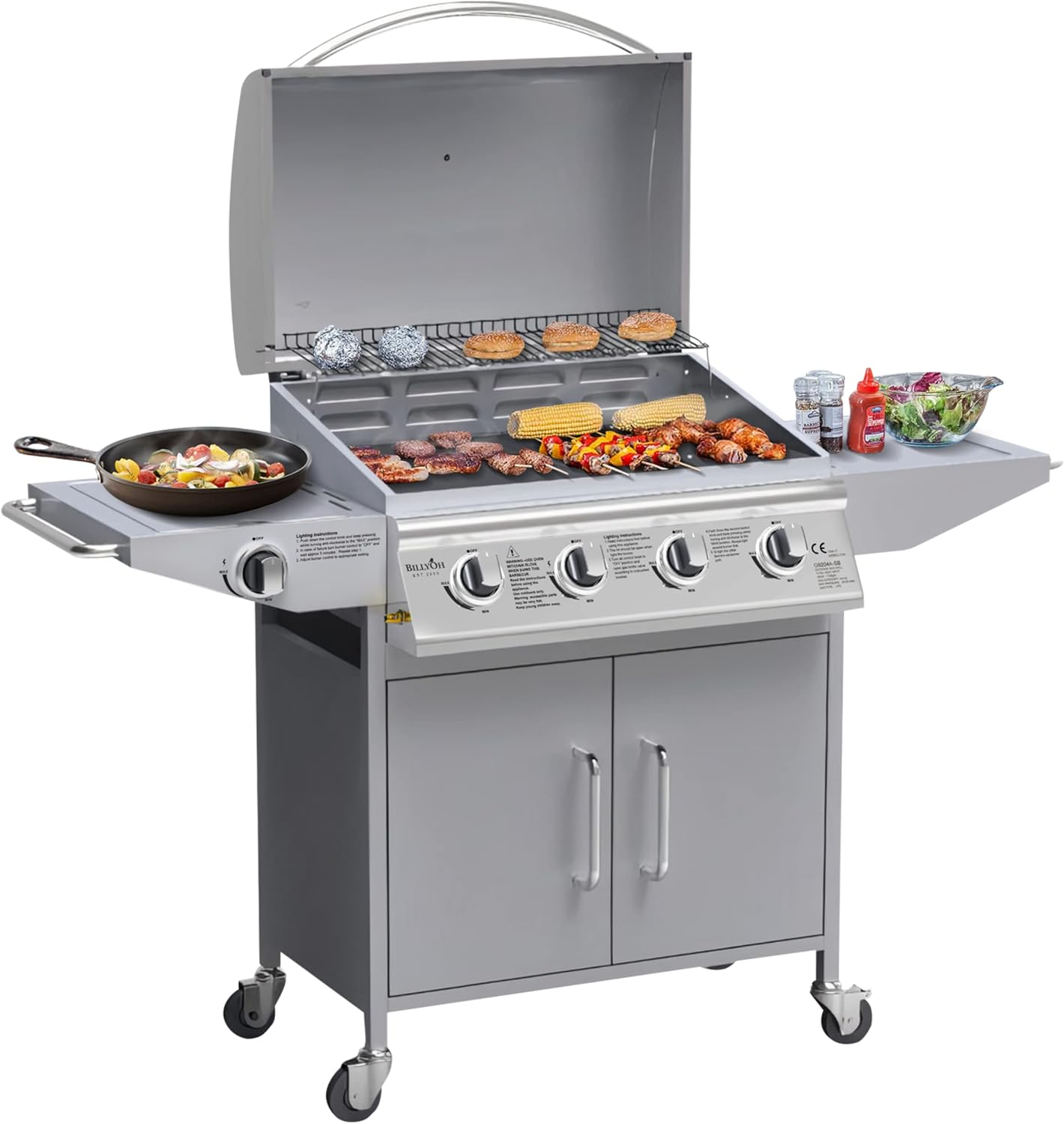 BillyOh Gas BBQ Grill 4 Burner + Side Burner Premium Stainless Steel ...