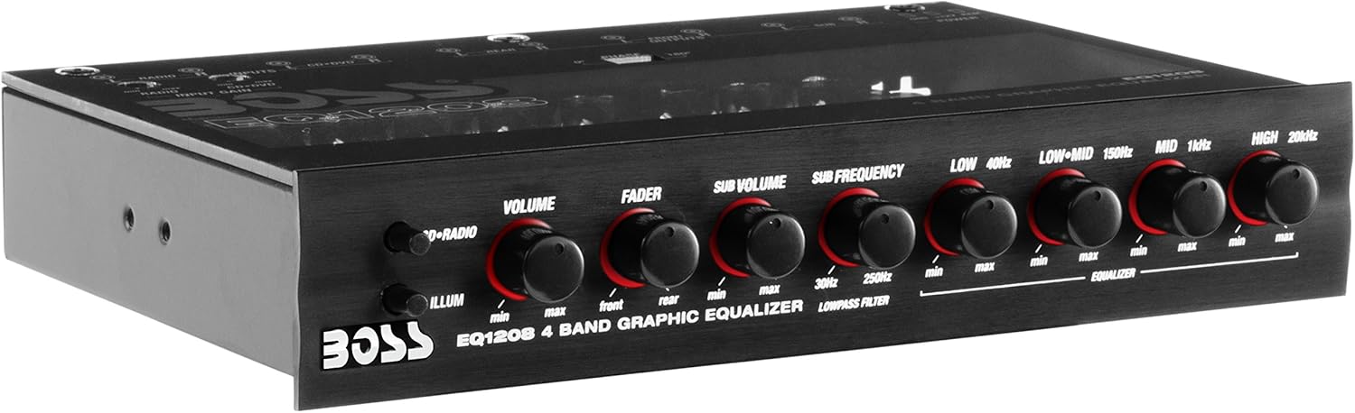 BOSS Audio EQ1208 4 Band Pre-Amp Equalizer with Remote Subwoofer Level ...