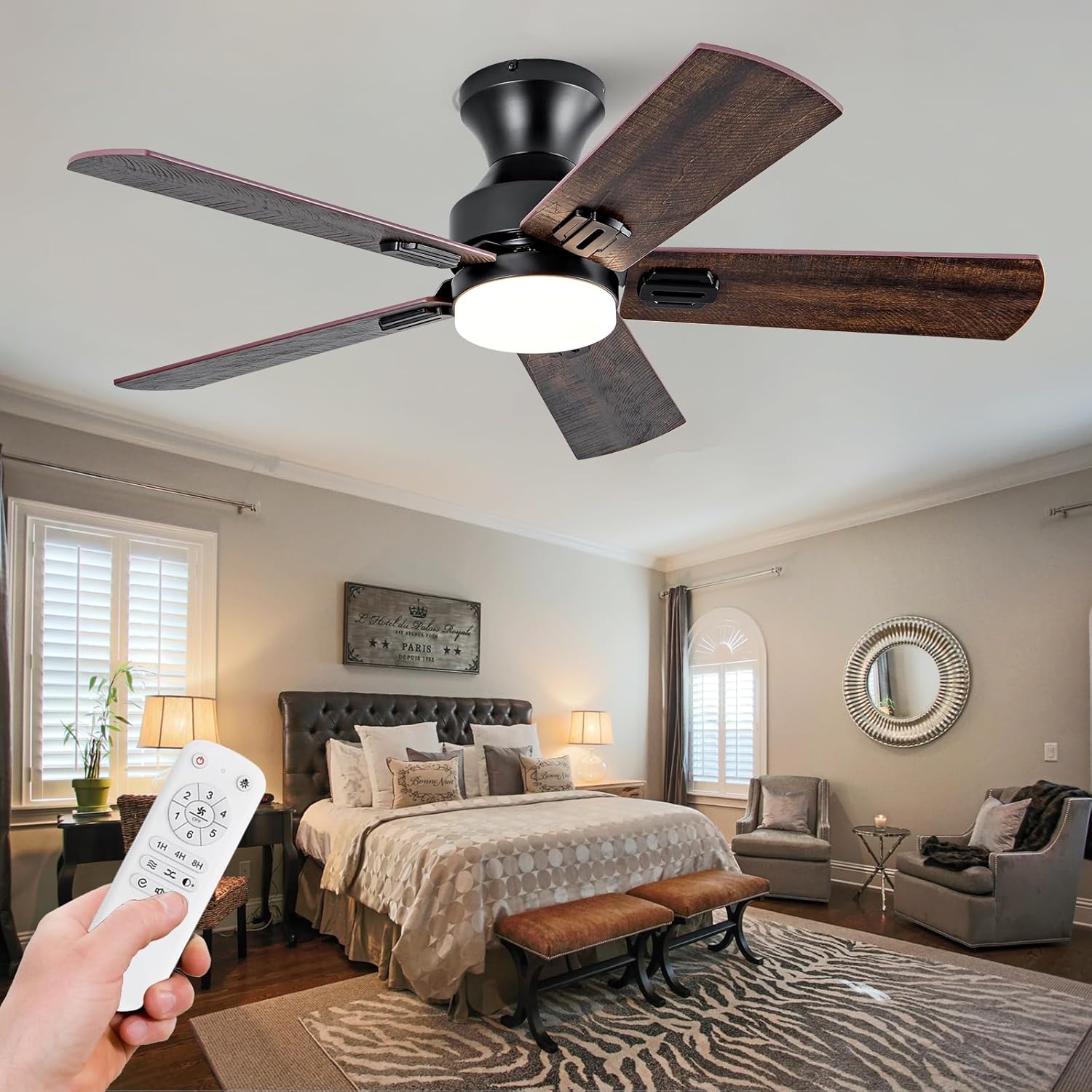 KENSID 42 Inch Black Ceiling fans with lights and Remote,Low Profile ...