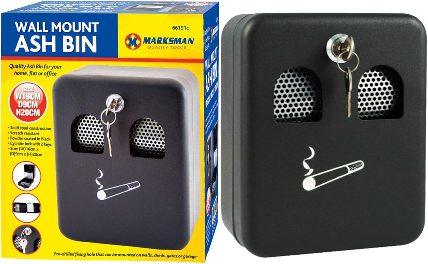 MARKSMAN Ash Bin | Steel Ashtray | Black | Compact Small | Outdoor ...