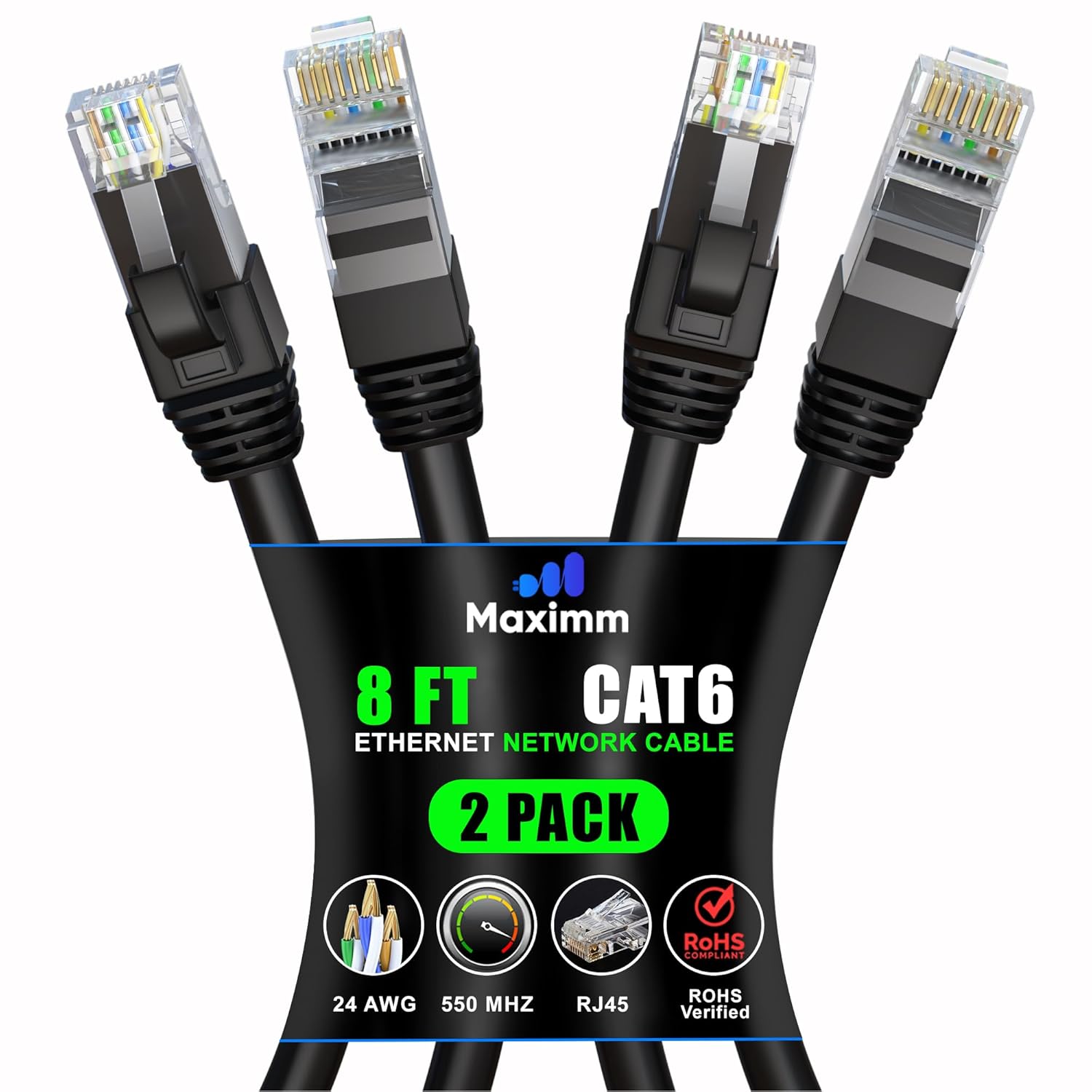 Amazon.com: Maximm Cat 6 Ethernet Cable 8 ft (2-Pack) - High-Speed LAN ...