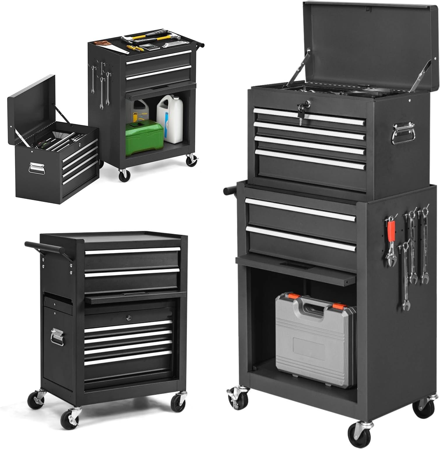 Excel Roller Tool Chest Cabinet 8 Drawers Storage Toolbox Red - Rolling ...