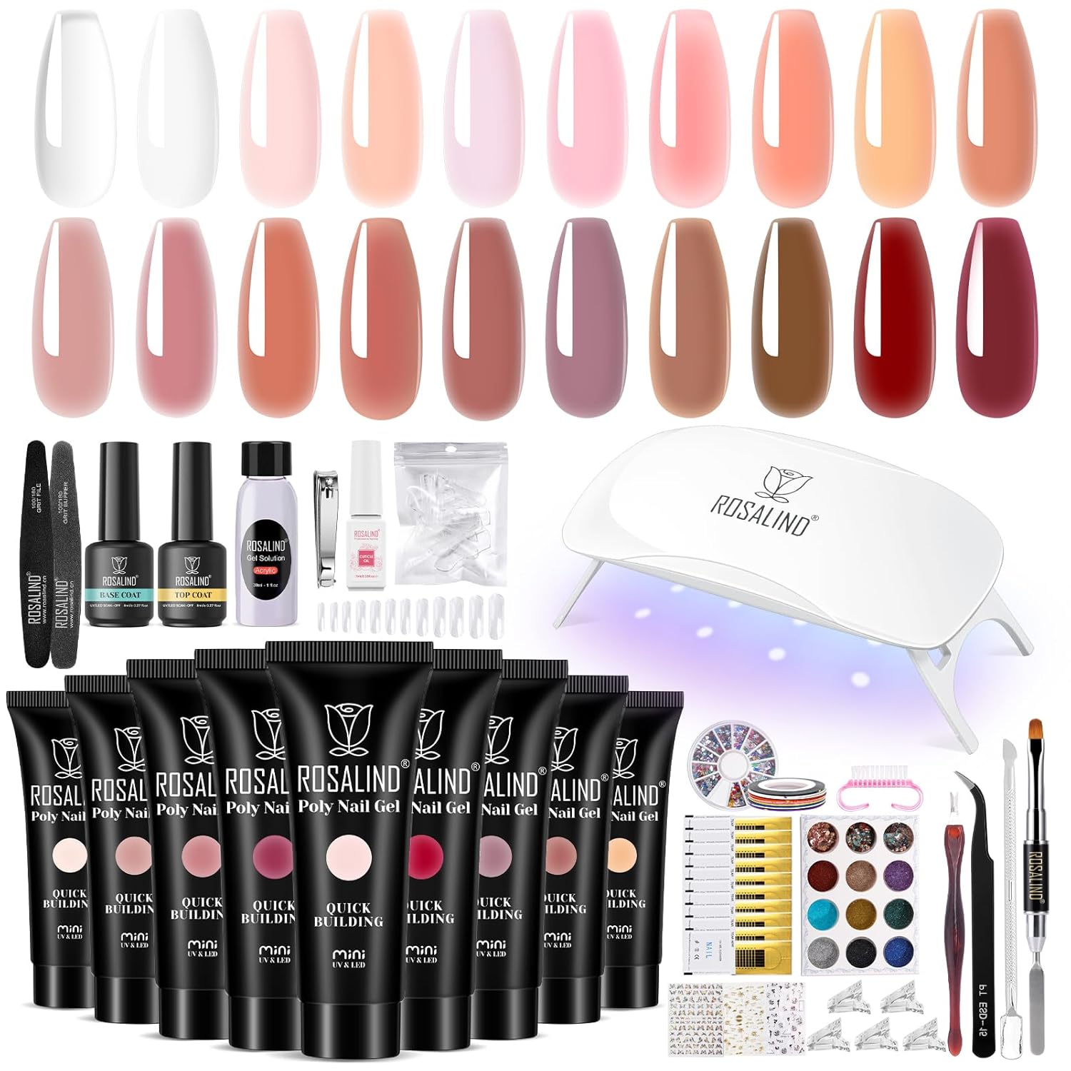 Amazon.com : ROSALIND Poly Nail Gel Kit with U V Light, 20 Colors Clear ...