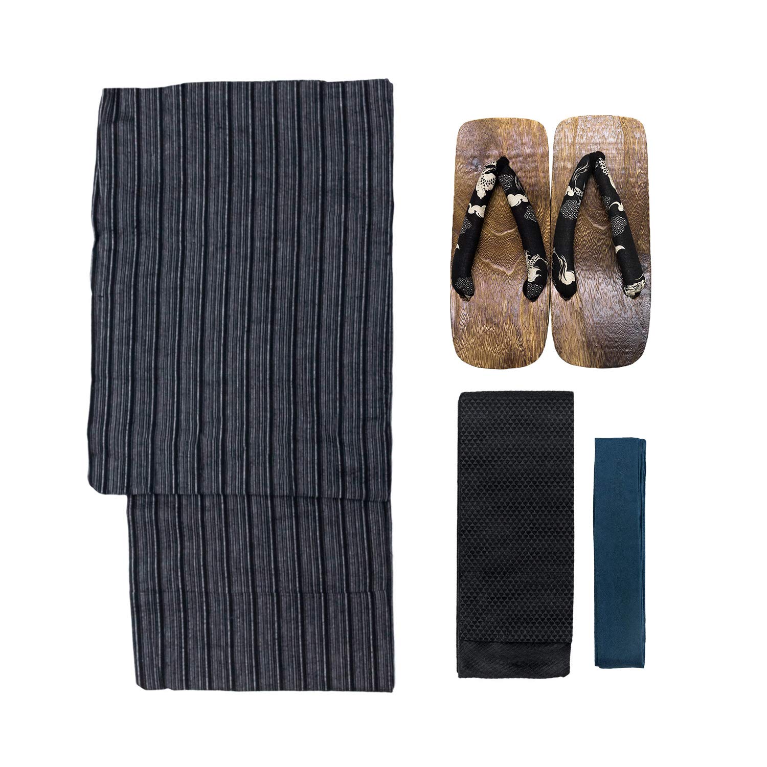 KYOETSU Men's Yukata 4-Piece Set C (Yukata/Kakuobi Belt/Koshi-himo ...