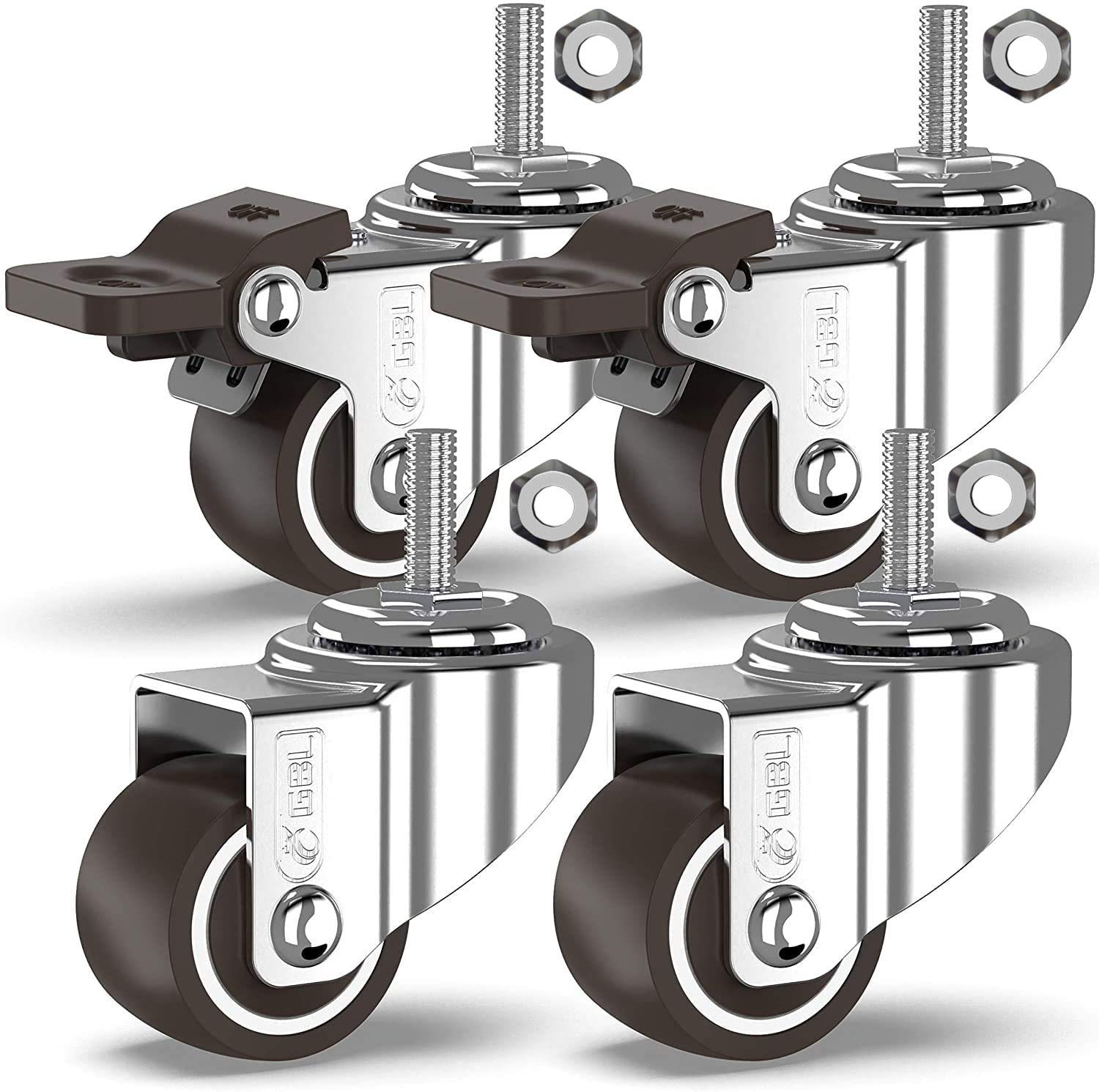 Amazon.com: GBL 1" inch Small Caster Wheels with 2 Brakes - 5/16" -18 x ...