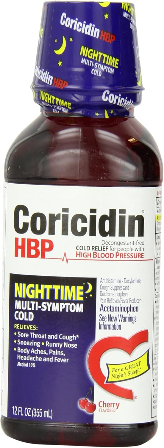 Amazon.com: Coricidin HBP Nighttime Multi Symptom Cold Relief Liquid ...