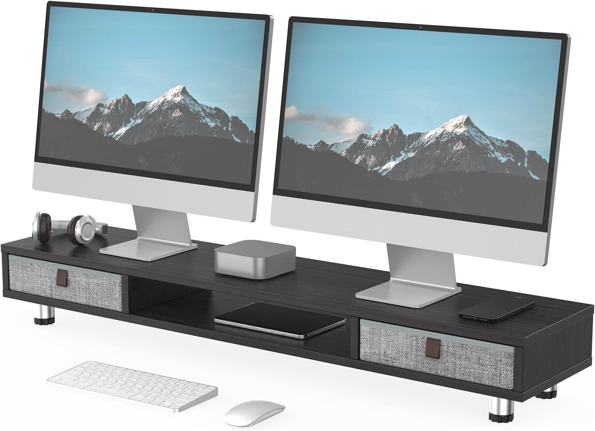 balolo Dual Monitor Stand Real Wood Screen Riser for 2 Monitors Setup ...