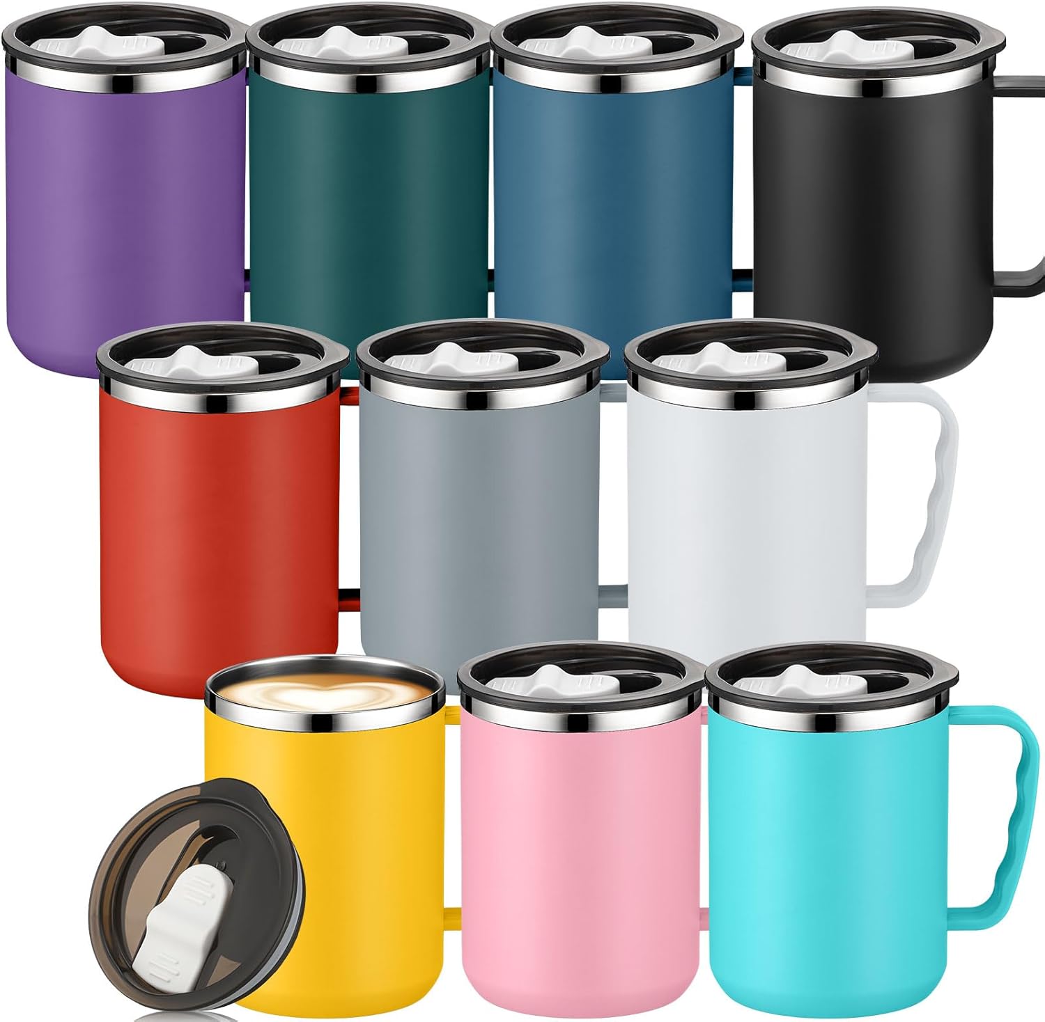 Amazon.com: Roshtia 10 Pcs Coffee Travel Mug Vacuum Reusable Insulated Coffee Mug with Lid and ...