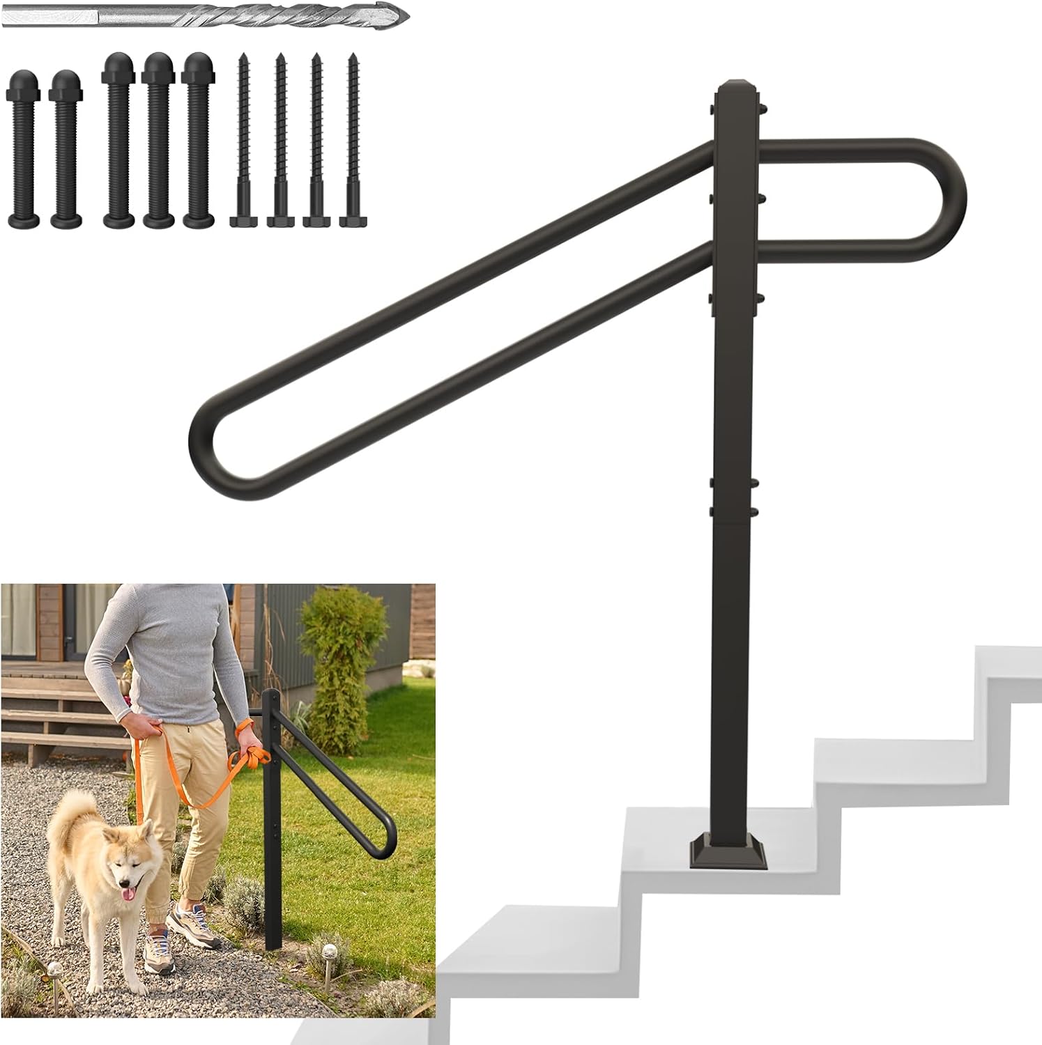 UCANVIN Upgrated Single Post Handrail for Outdoor 1 Steps,Heavy Duty ...