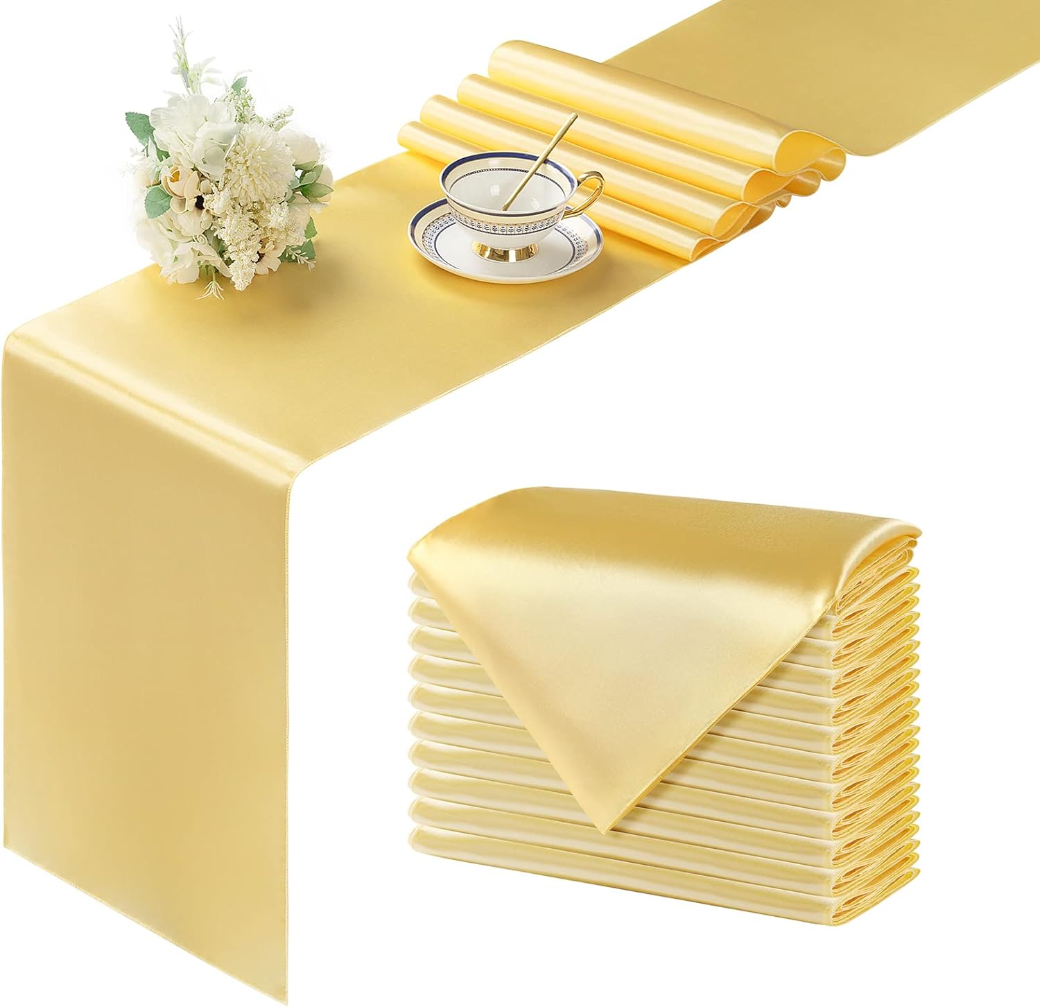 Amazon.com: Manyshofu 12Pcs Satin Yellow Gold Table Runner - 12 x 108 ...