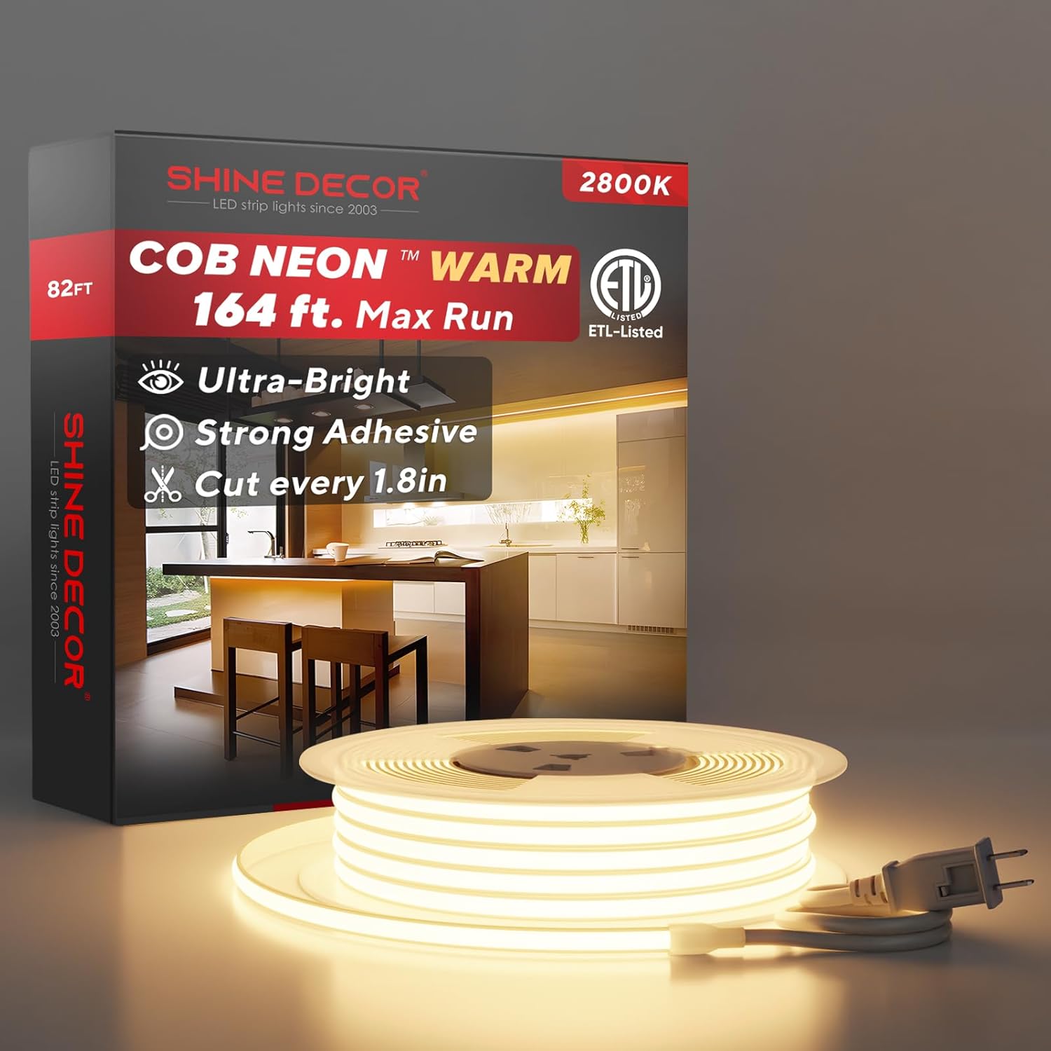 Amazon.com: Shine Decor COB LED Neon Rope Light AC110-120V 82ft, 800lm ...