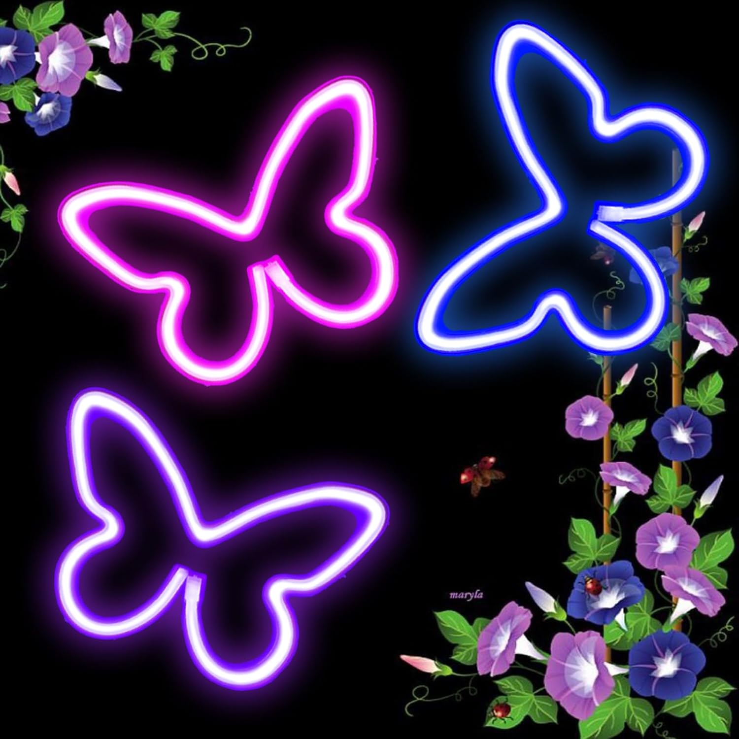 3 Pack Butterfly Neon Sign, neon signs for wall decor, USB/Battery ...