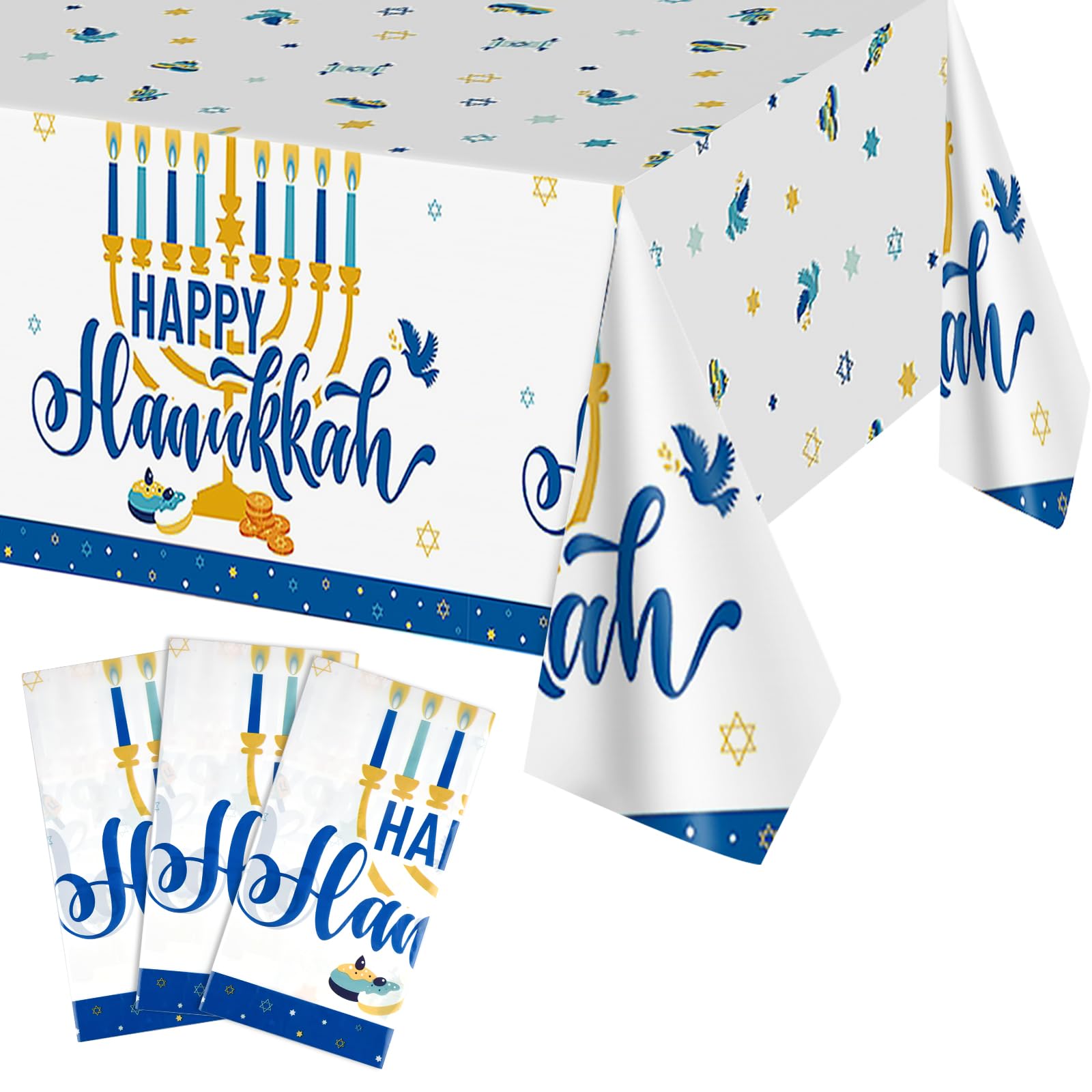 Amazon.com: PLULON 3 Pcs Hanukkah Tablecloth 54 x 108 inch Happy ...