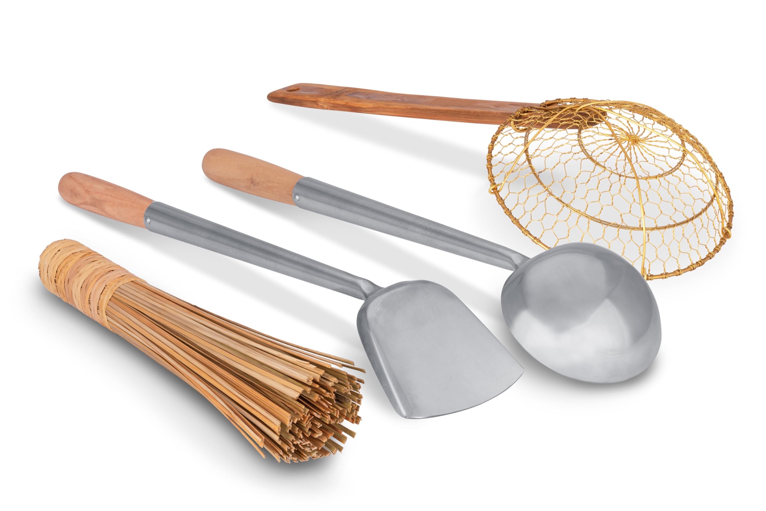 Craft Wok Tools 4 pcs Set: Ladle, Spatula, Strainer, Bamboo Brush ...