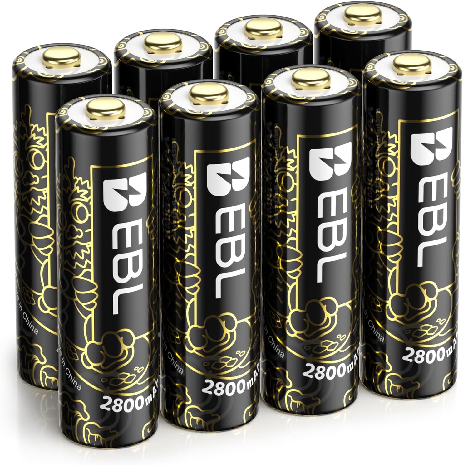 EBL Rechargeable Batteries AA 8 Counts 2800mAh, High Capacity Year of ...