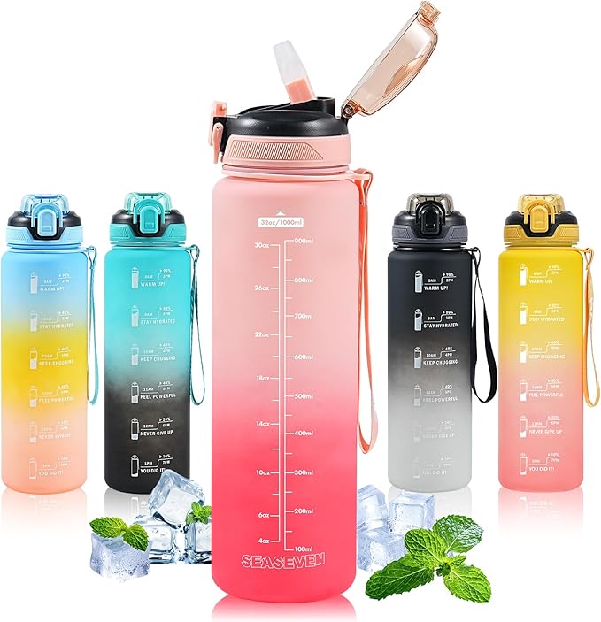 SEASEVEN Water Bottle with Straw 1L,Boys Water Bottles with Straw 1 ...