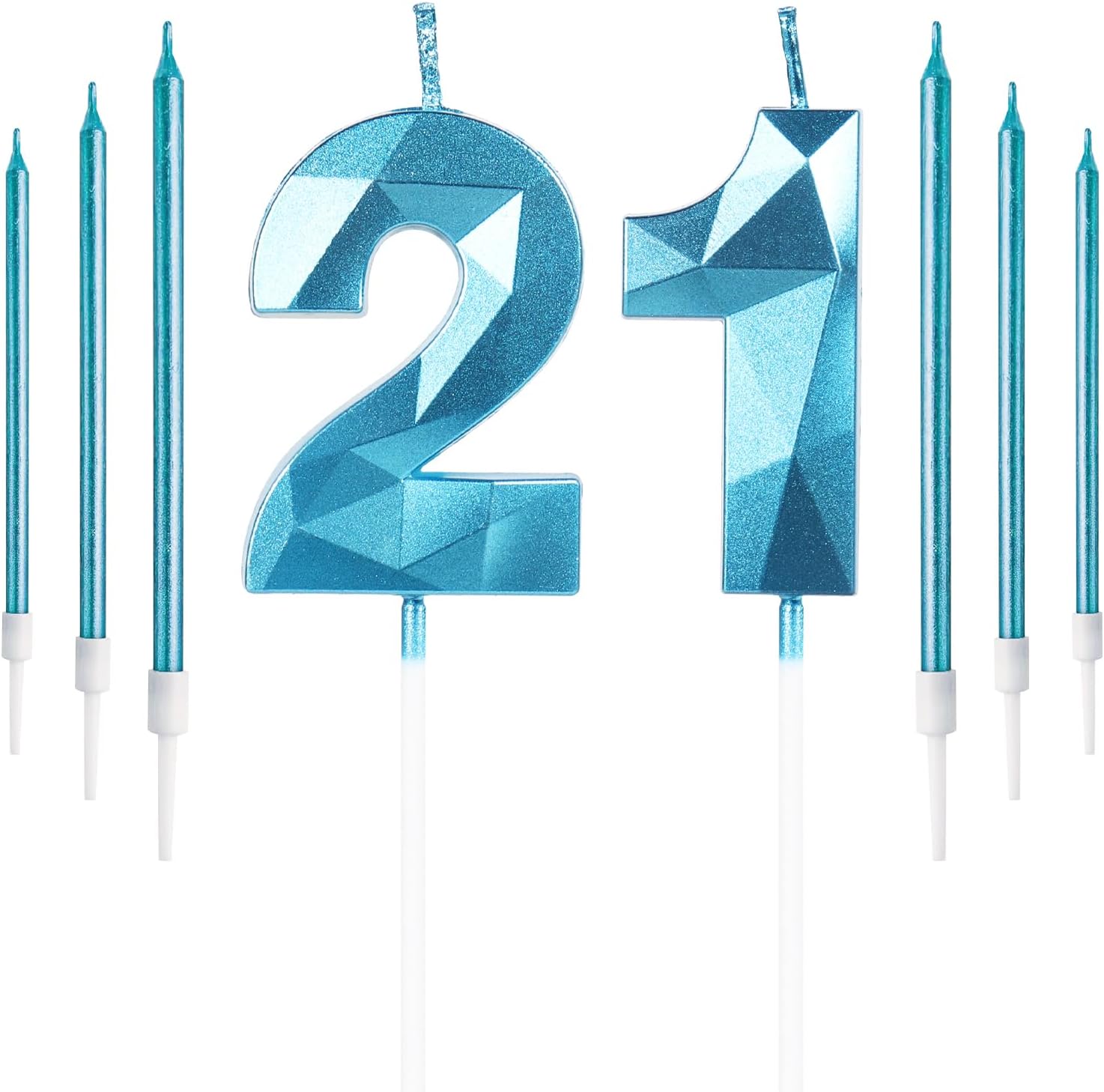 Amazon.com: Blue Birthday Candles Number 21 Candle with 6pcs Long ...