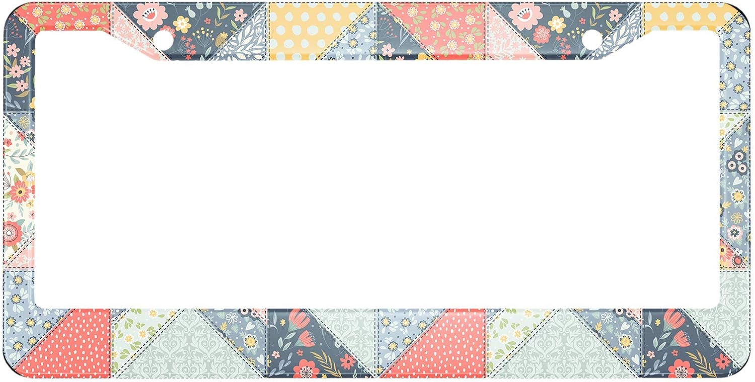Amazon.com: HOSNYE Artwork Quilter License Plate Frame Flowers and Dots ...