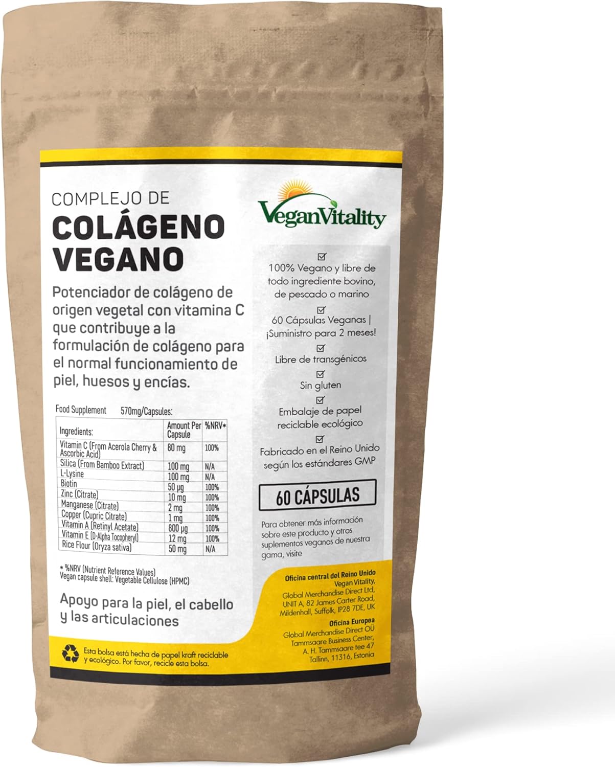 Suplemento De Colágeno Con Biotina, Liosina, Sílice De Bambú, Zinc ...