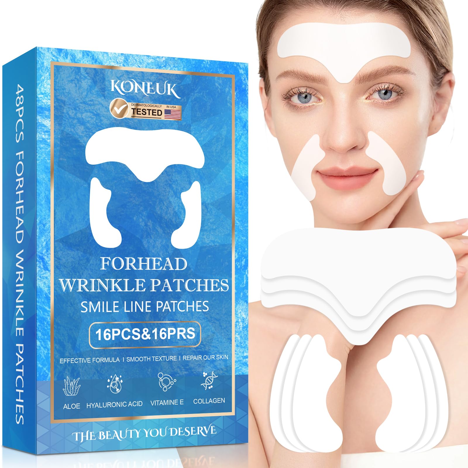Amazon.com : KONEUK 16Pcs Forehead Wrinkle Patches and 32Pcs Smile Line ...