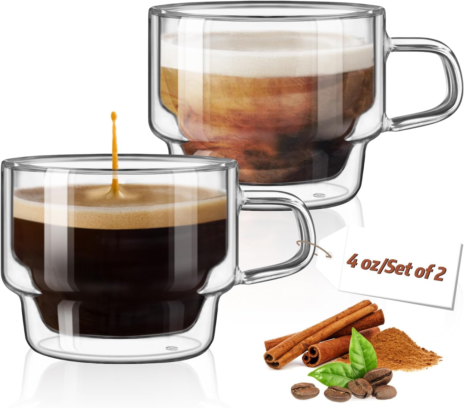 Amazon.com | JoyJolt Stoiva Double Wall Insulated Espresso Glass Cups ...