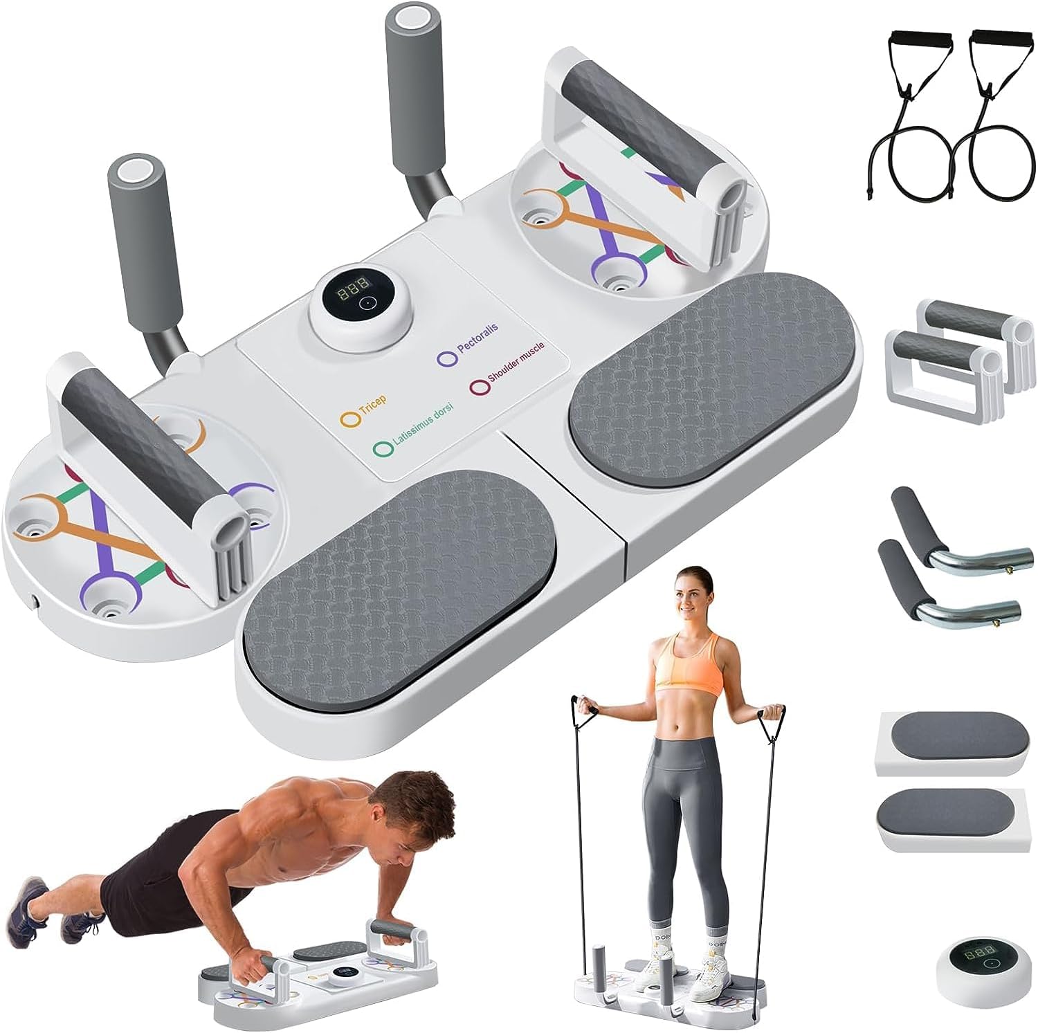 Push Up Board, Multi-function Push Up Stand with Resistance Bands, Home ...