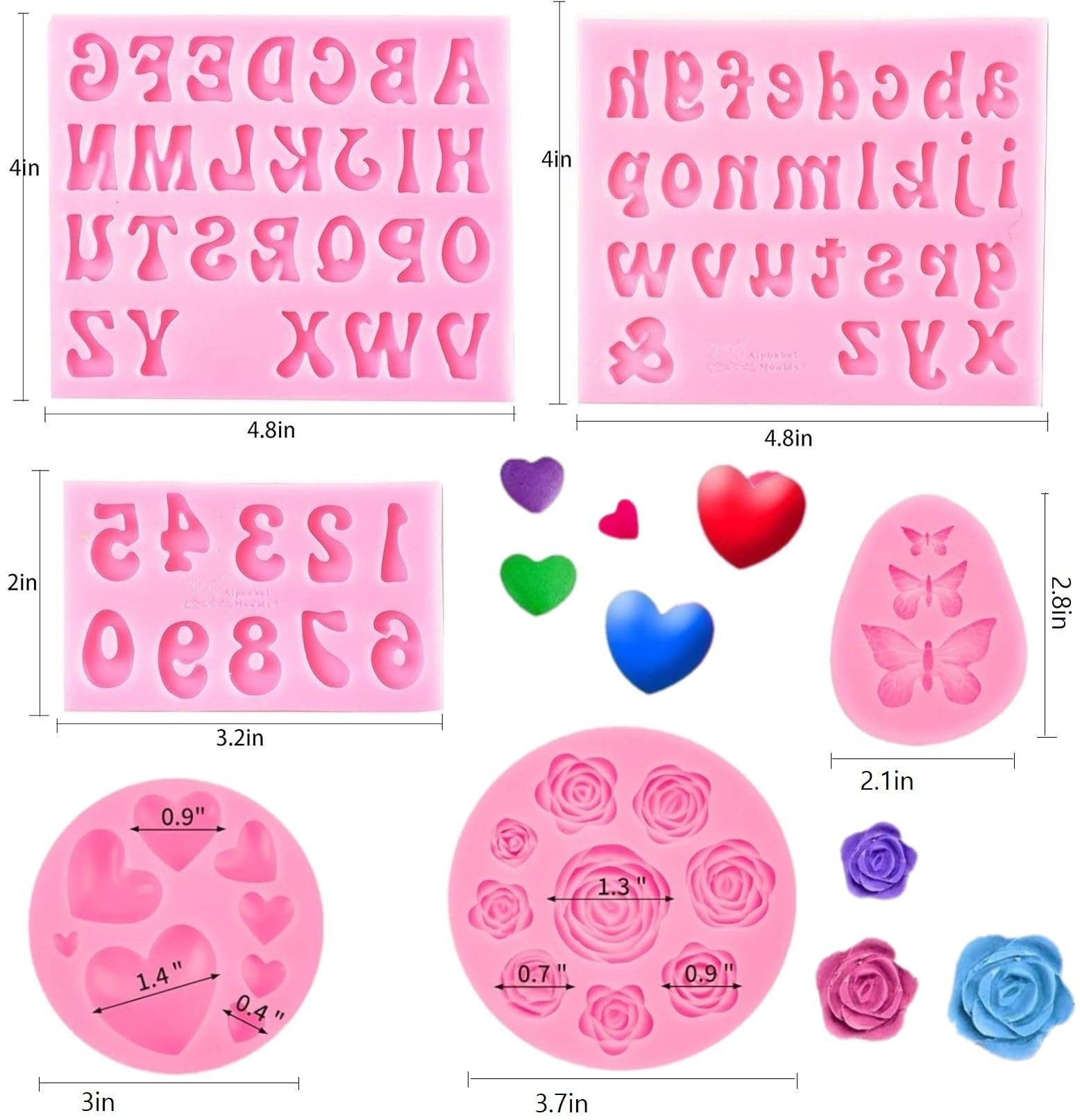 Number Heart Molds 4-Piece Silicone Letter Molds Set - Uppercase ...