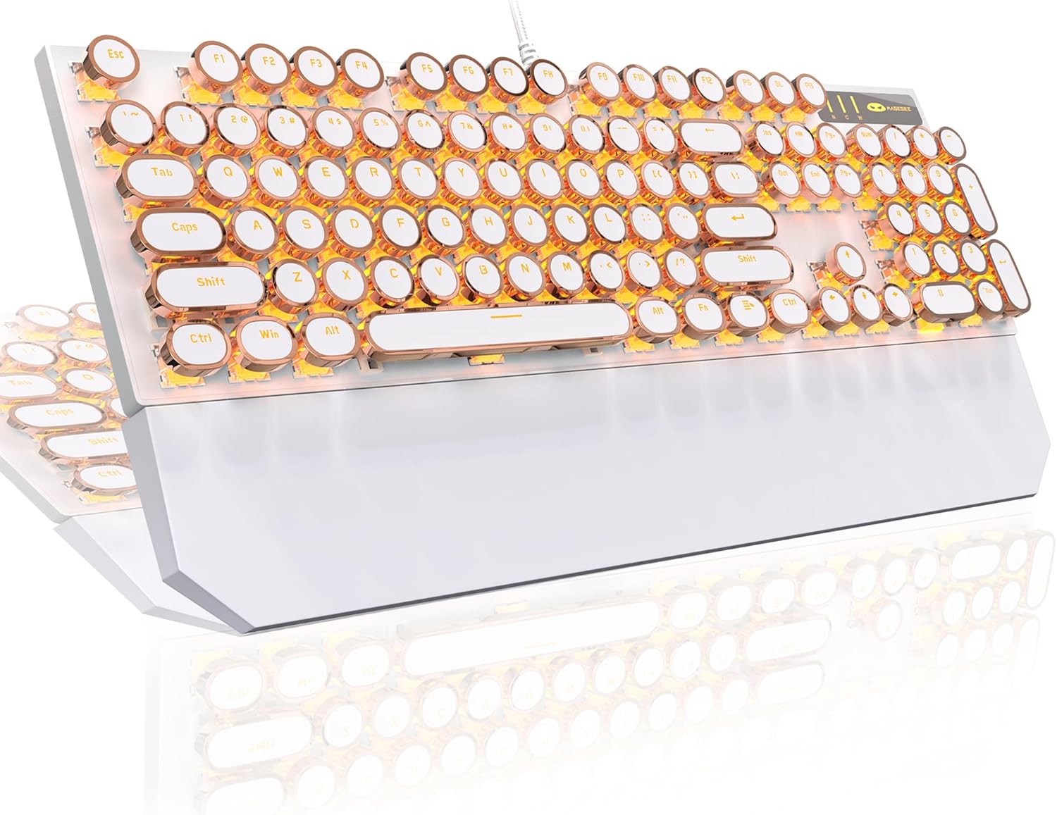 MageGee Typewriter Mechanical Gaming Keyboard, Retro Gold Punk Round ...