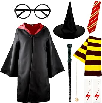 Amazon.com: Flotory 17 Pcs Kids Wizard Costume Set Halloween Magic Robe ...