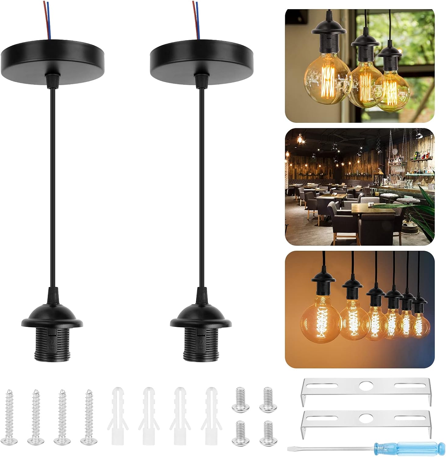 2 PCS Ceiling Pendant Light Fitting E27 Lamp Holder Modern Industrial ...