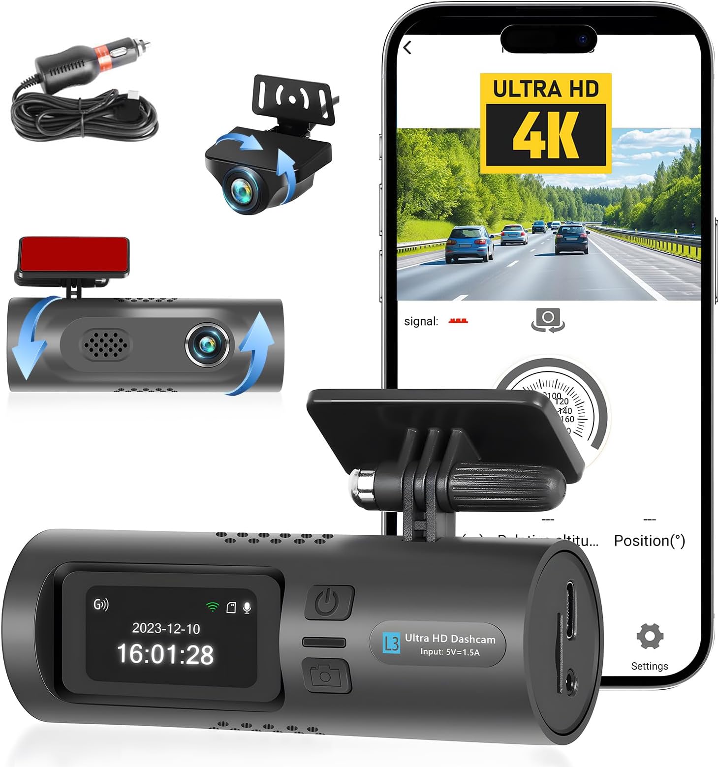 Amazon.com: 4K Dual Dash Cam WiFi HD Car Dash Cam Front and Rear, Mini ...