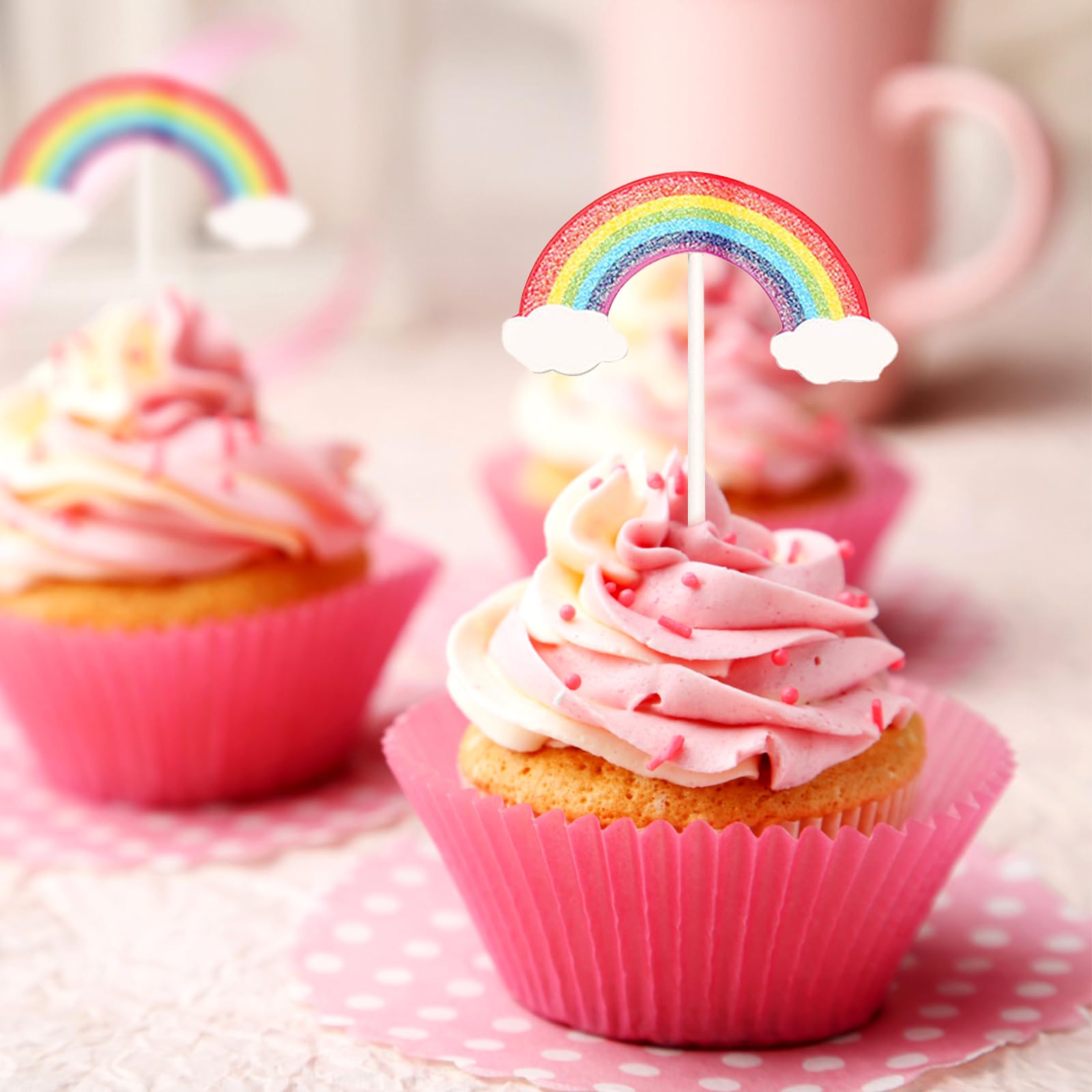 Amazon.com: Large Rainbow Cupcake Toppers Cake Decoration Crystal ...