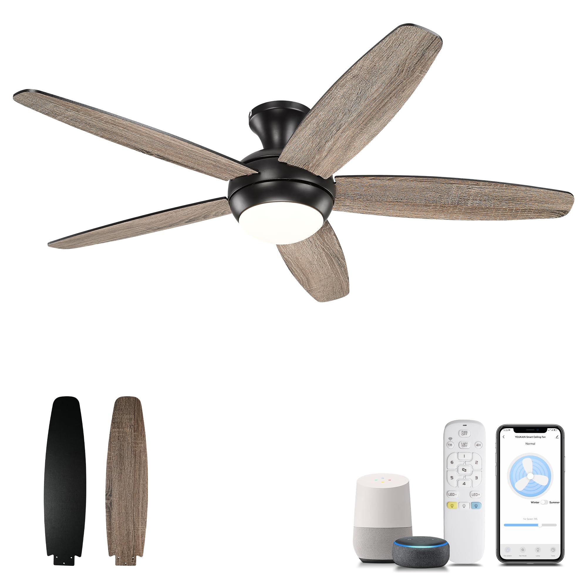 Snapklik.com : YOUKAIN Low Profile Ceiling Fan