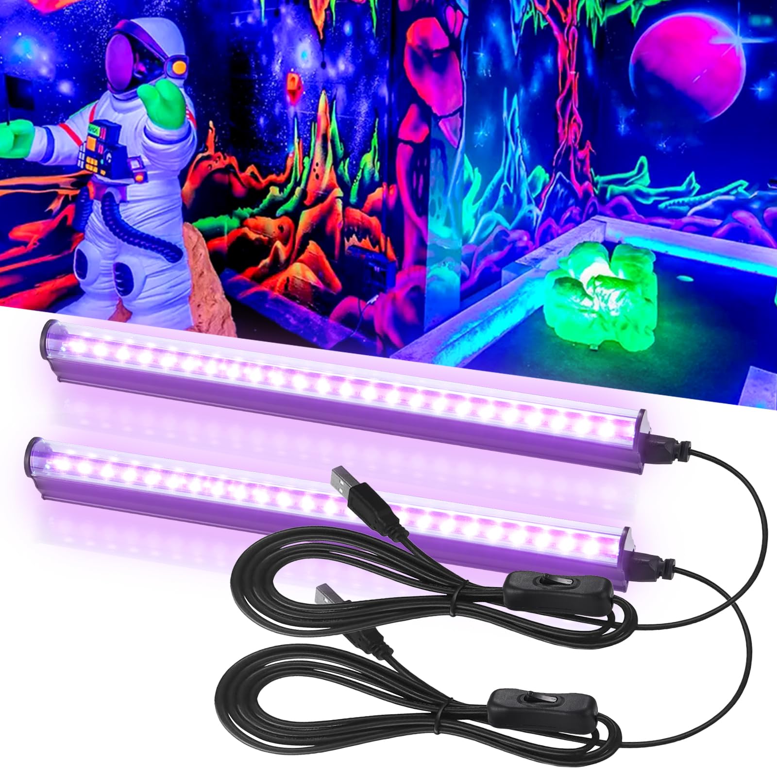 Anpro Black Light Bar, 24 LED Blacklight with Fluorescent Tapes, 2 UV ...