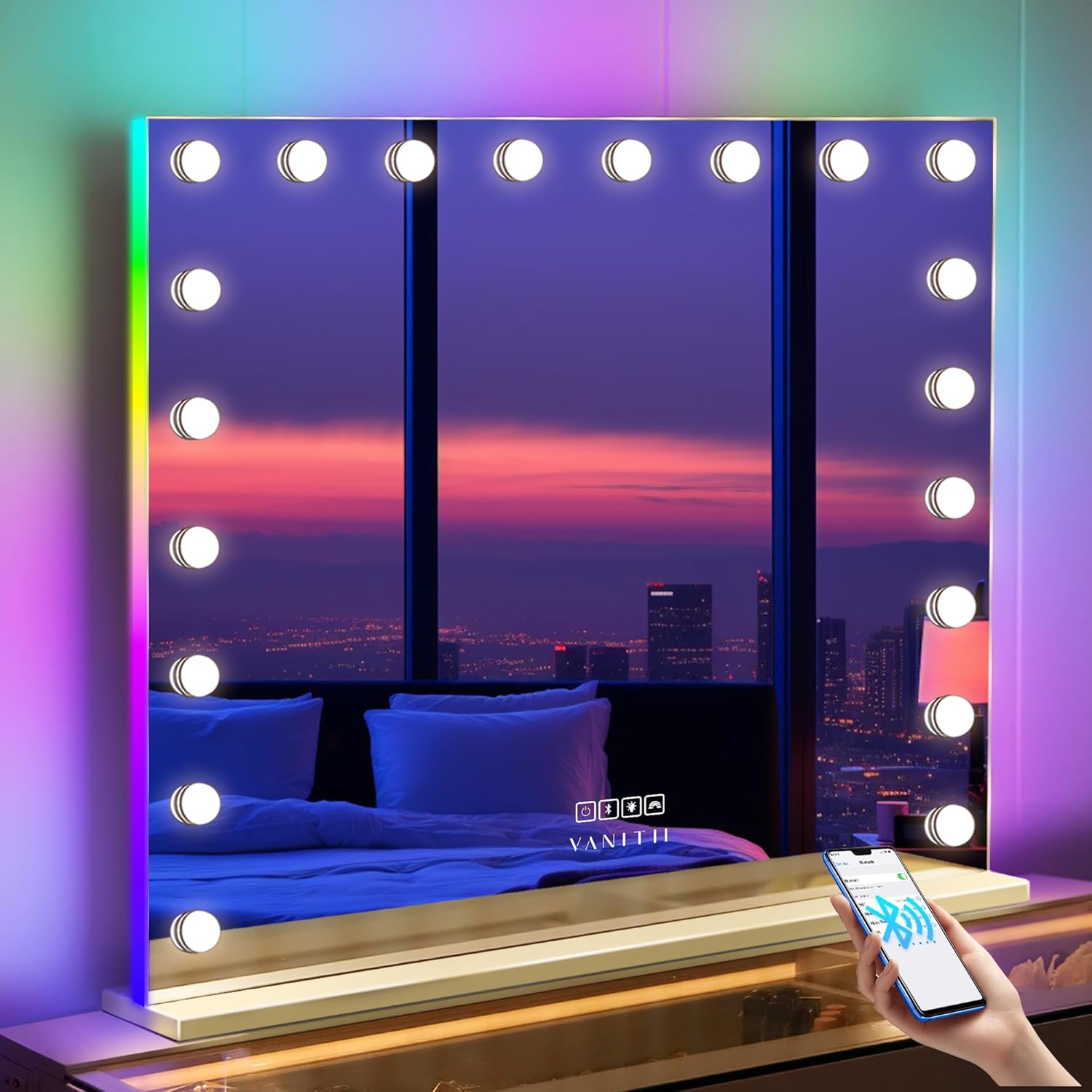 Amazon.com - VANITII Large Vanity Mirror with RGB Lights 40"x32 ...