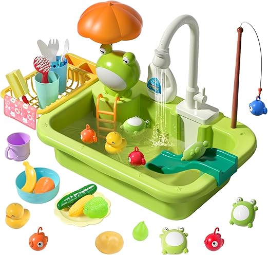 CUTE STONE Play Sink with Running Water, Kitchen Sink Toys with ...