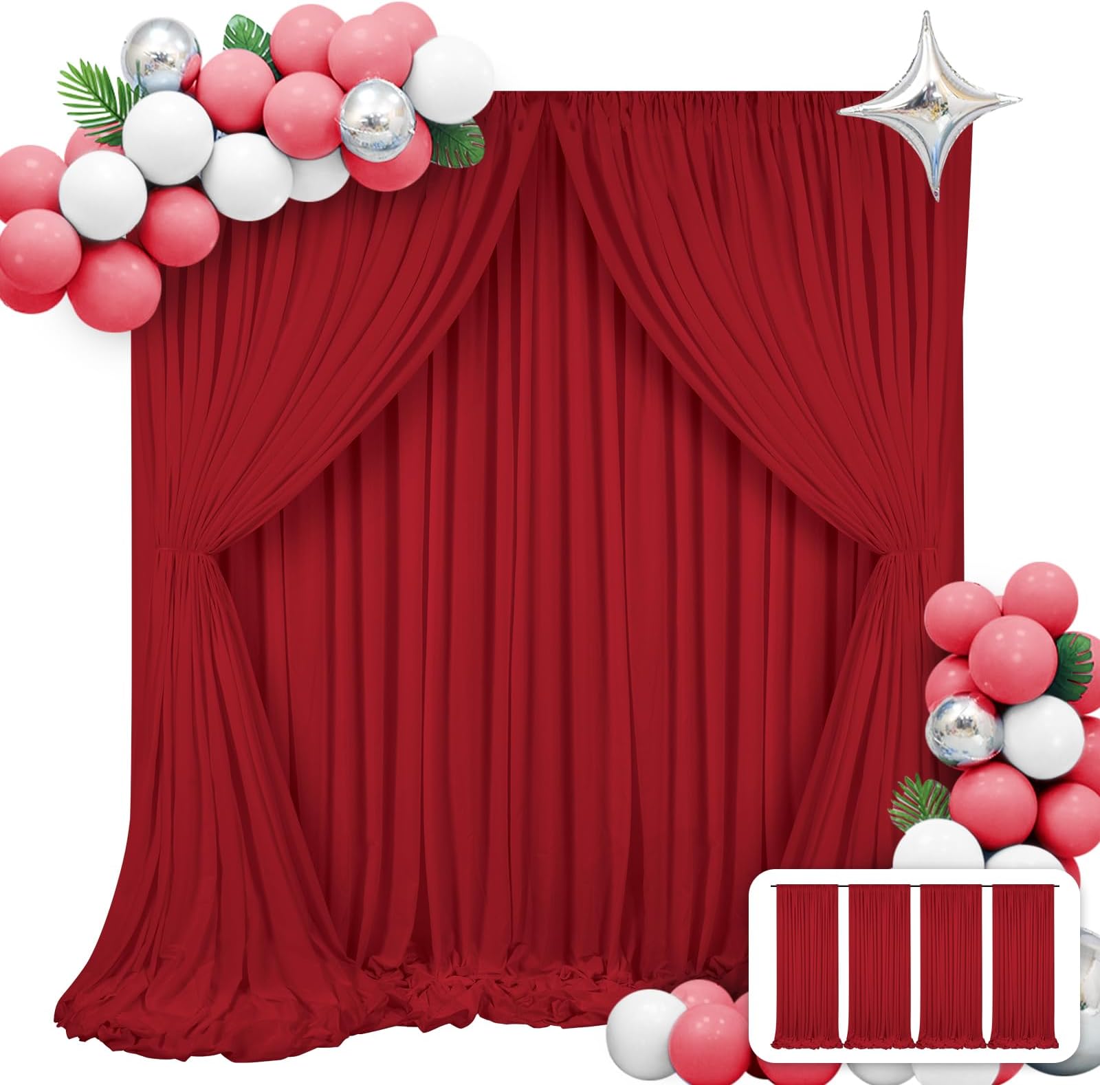 Amazon.com : 4 Panels Red Backdrop Curtains for Parties, 5ft x 10ft ...