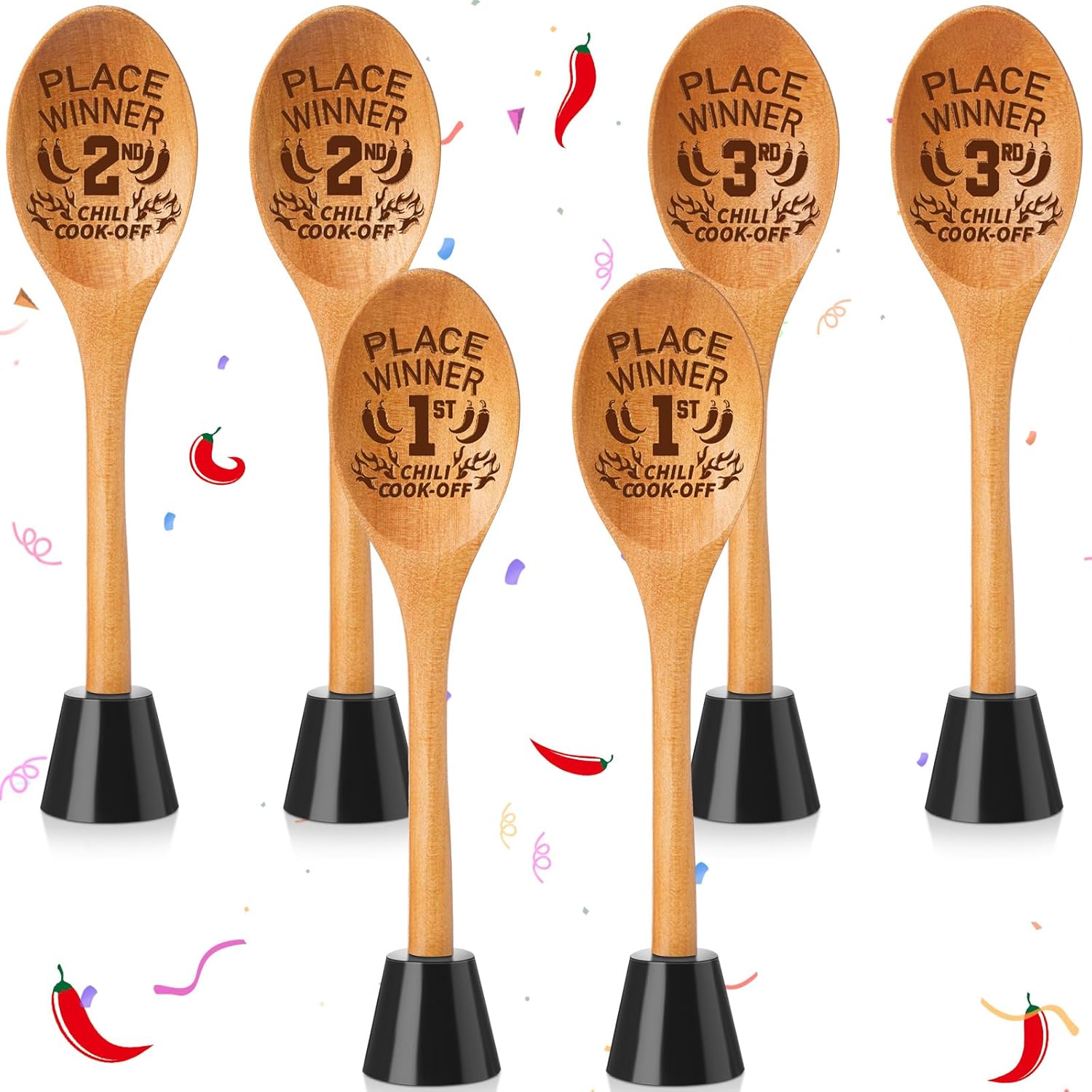 Amazon.com: Sunnychicc 6 Pcs Chili Cook off Prizes Wooden Spoon Trophy ...
