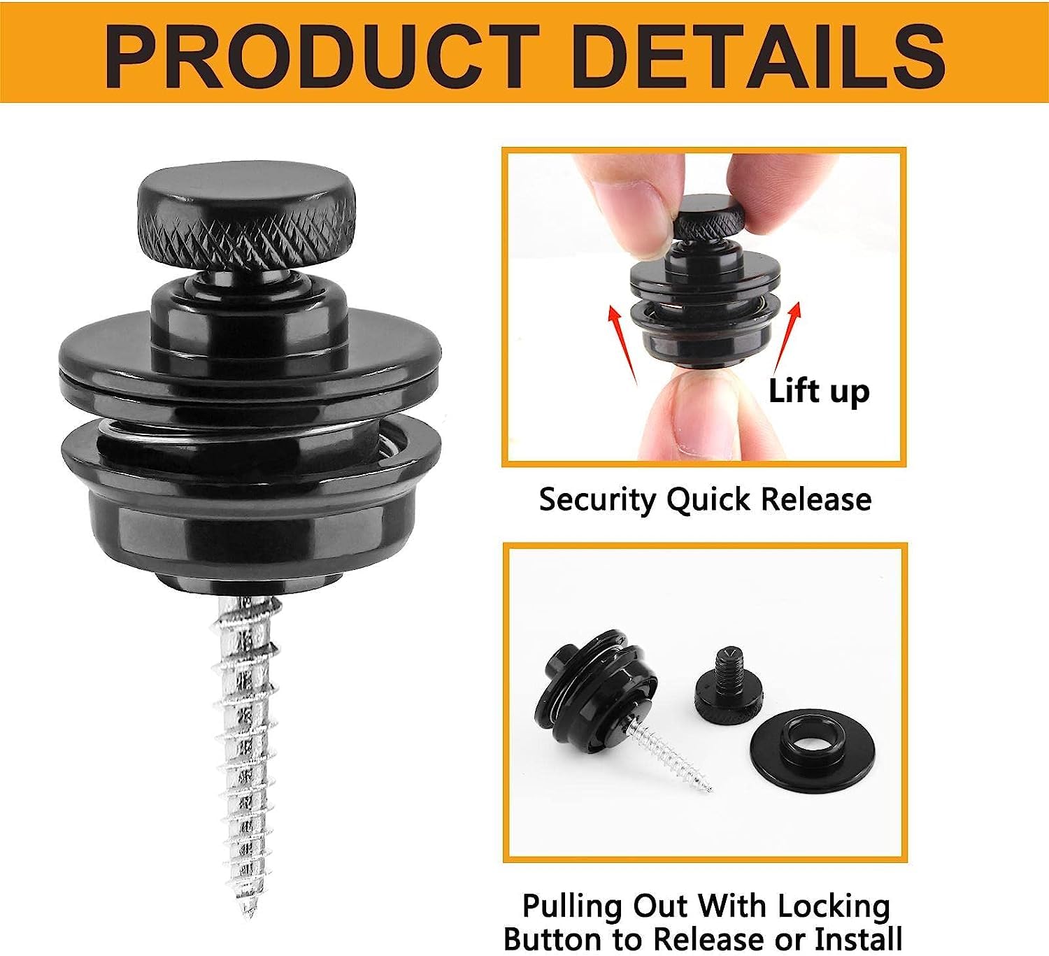 Snapklik.com : LifCratms 2 Pieces Guitar Strap Locks, Metal Black Flat ...