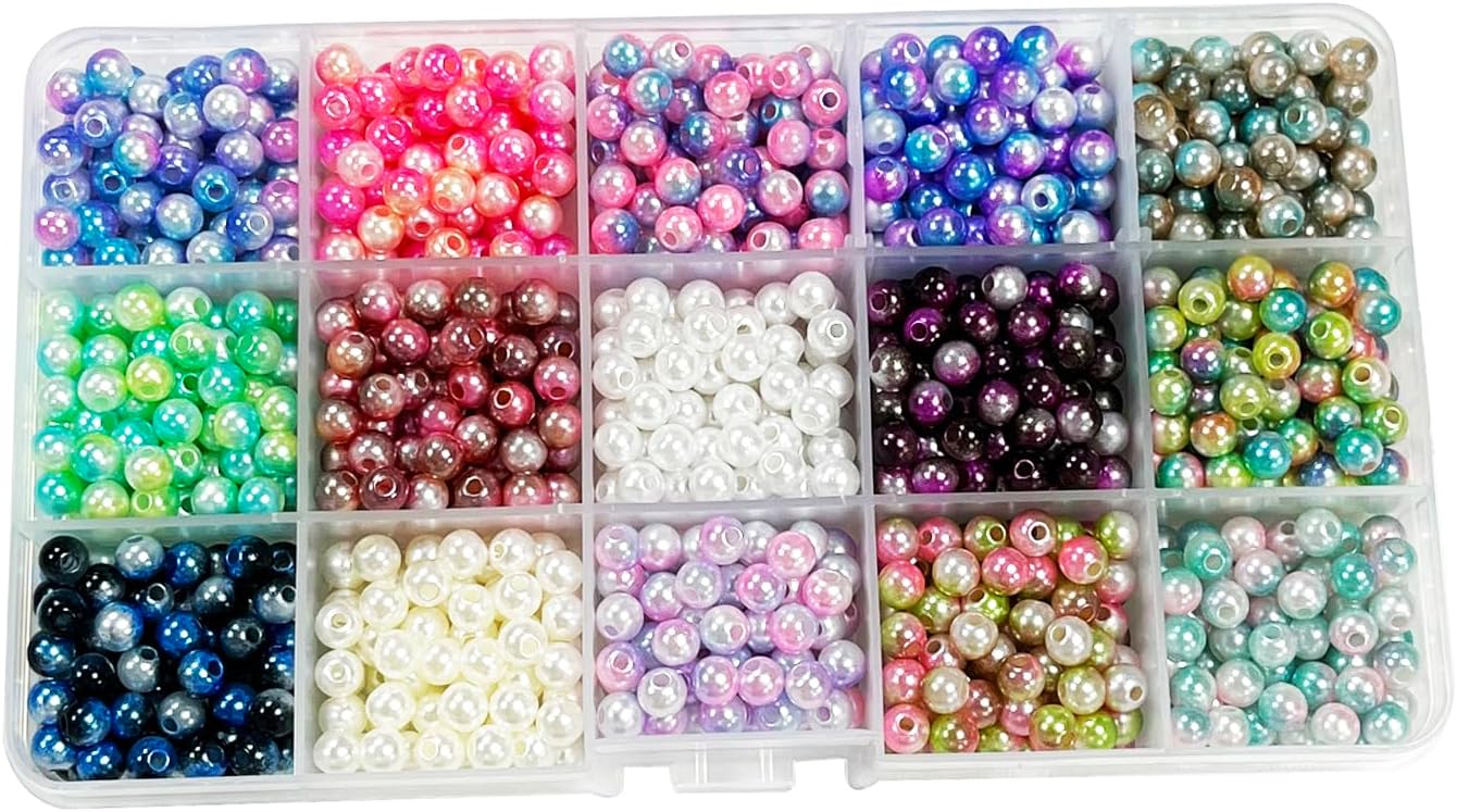 Haobase 15 Colors Pearls Beads Kit, 1200pcs Round Resin Beads with ...