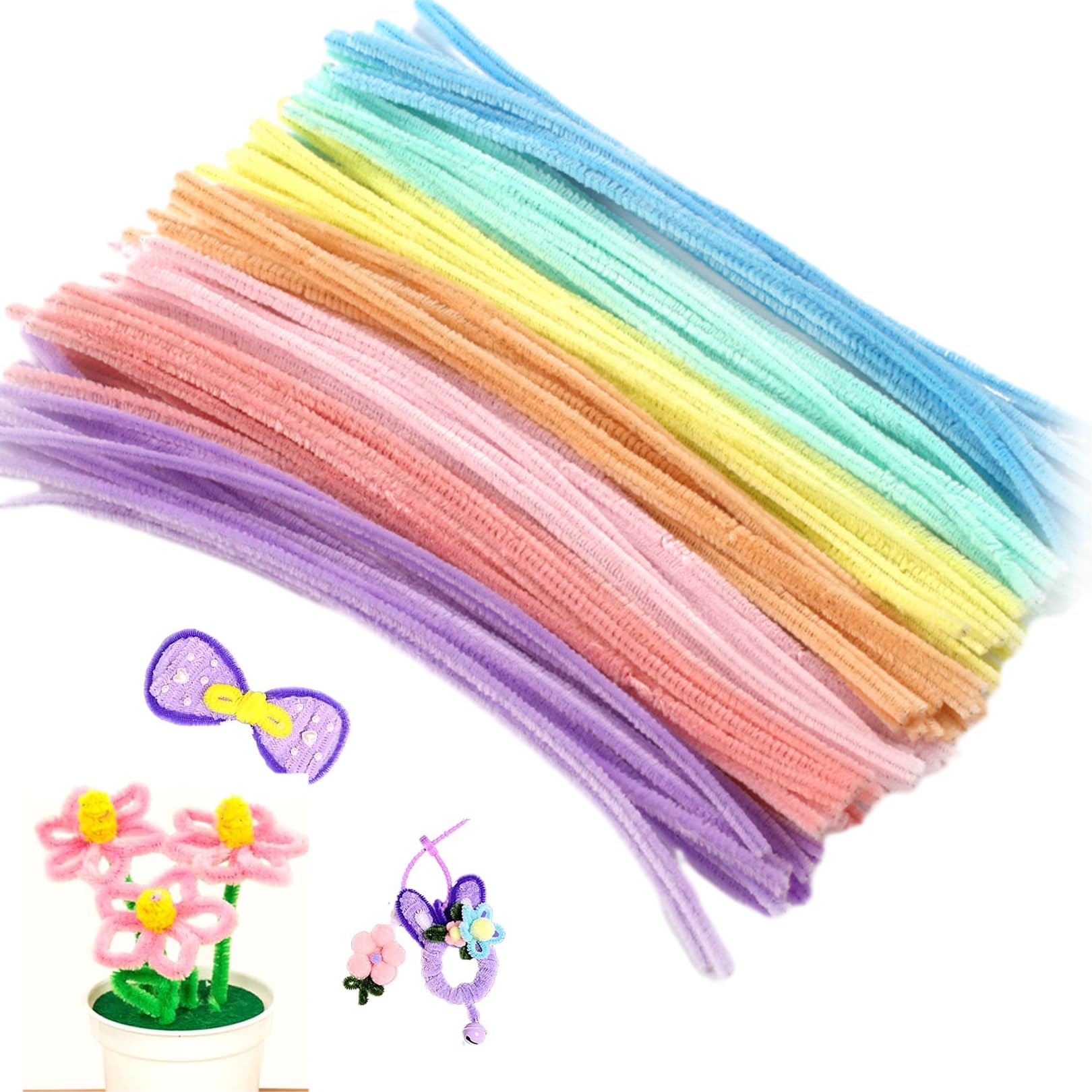 100 PCS Pipe Cleaners for Craft,Pastel Pipe Cleaners,Bending Plush ...