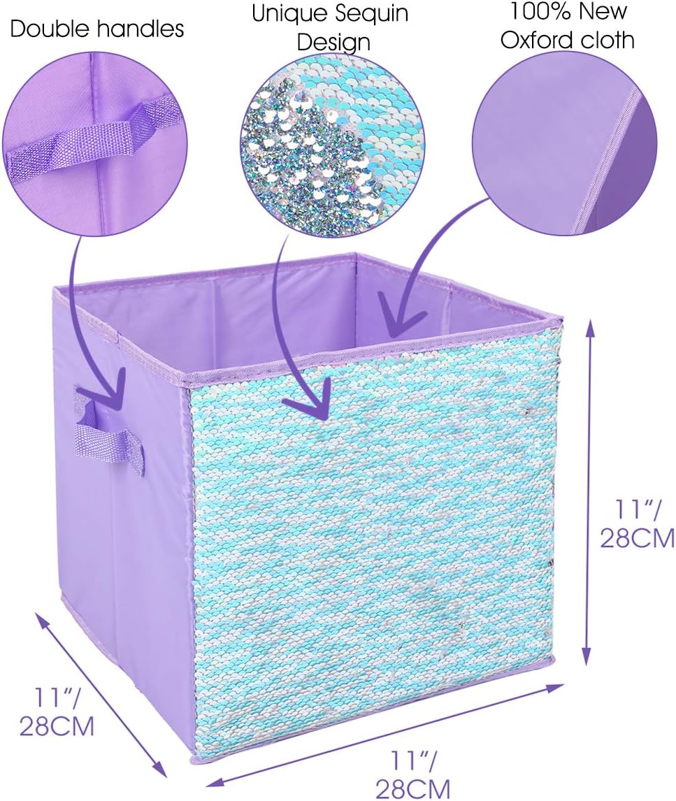 Buy ELUCHANG Foldable Sequin Storage Basket Bin Closet Cubes Kids Toys ...