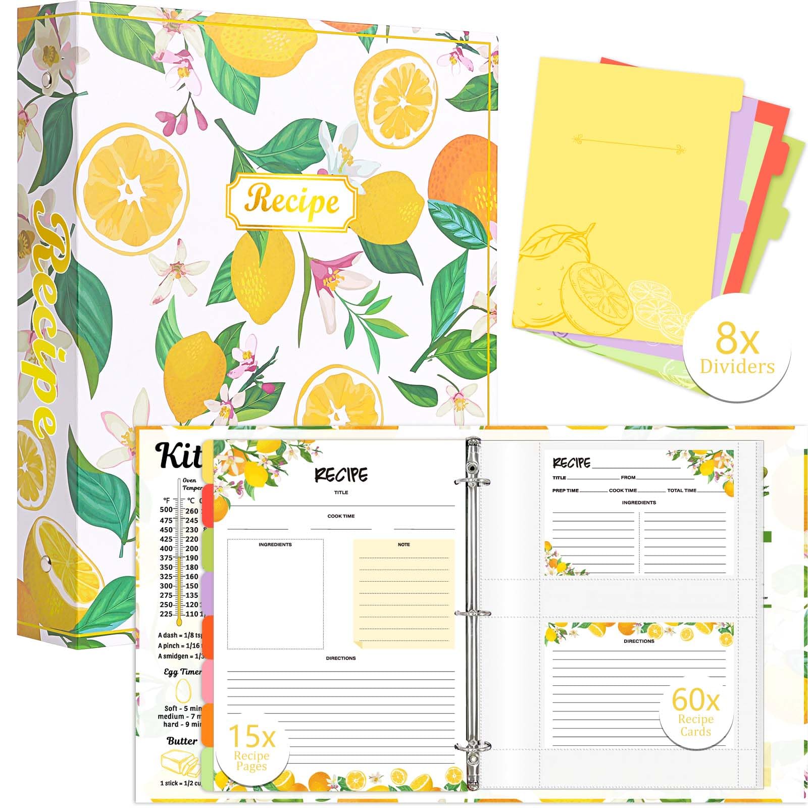 Amazon.com : 3 Ring Recipe Binder 8.5" x 11" Recipe Book Recipe Binder ...