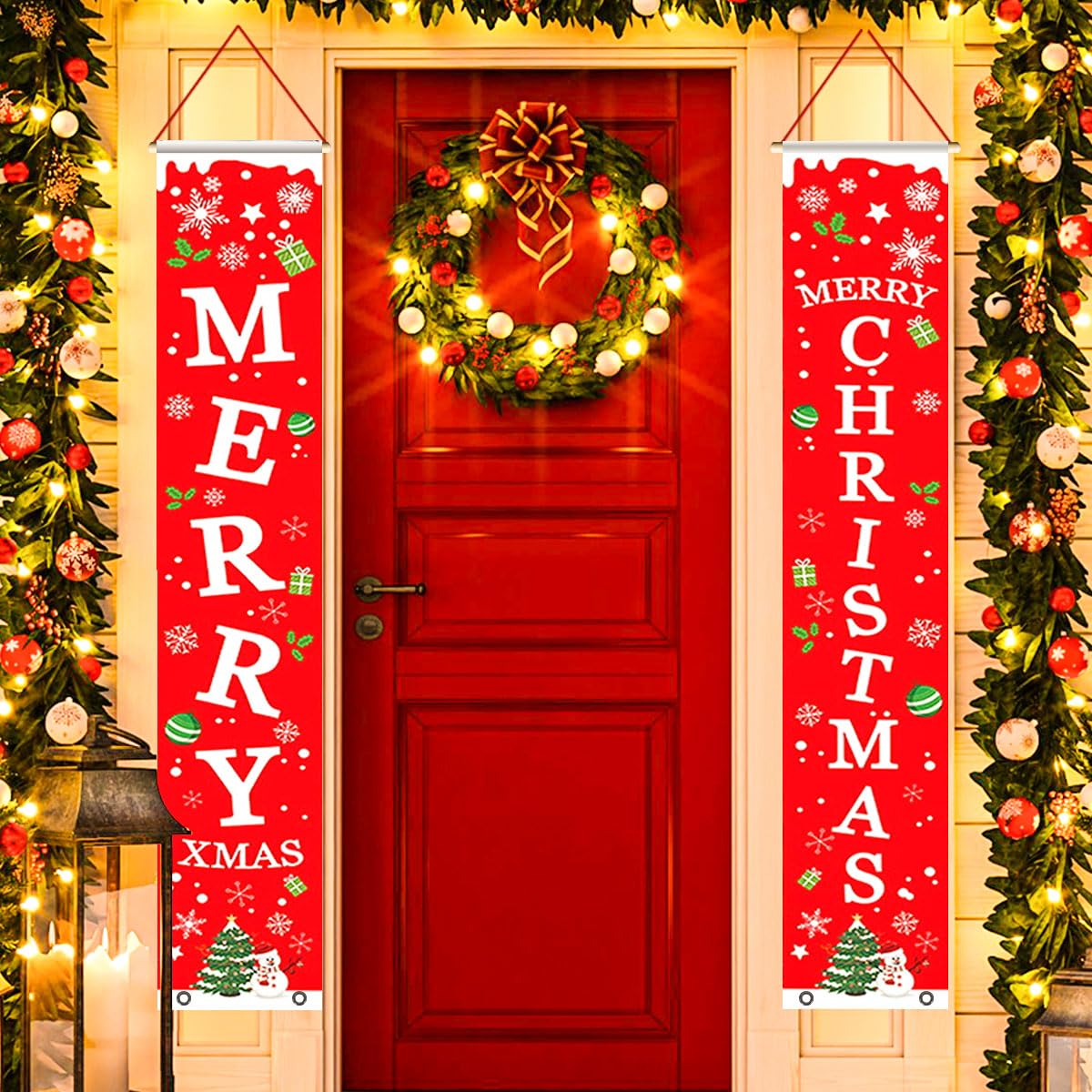Merry Christmas Door Banner: Festive Holiday Porch Banners Decorations ...