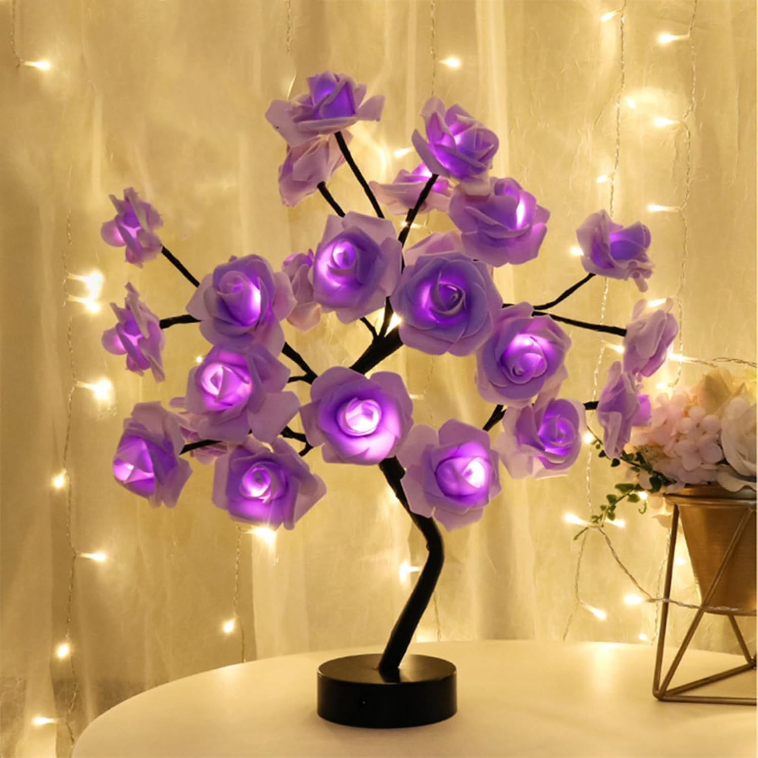 Drawelry Rose Flower Tree Lamp - LED Rose Tree Table Lamp USB/Battery ...